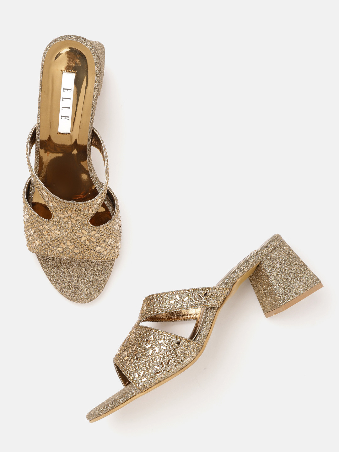 Buy ELLE Copper Toned Embellished Ethnic Block Heels - Heels for Women ...