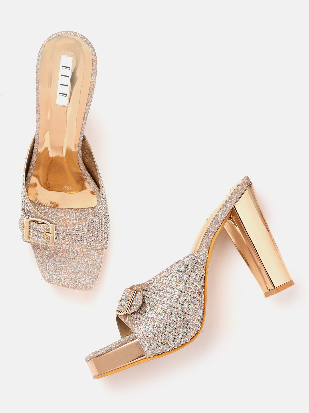 Buy ELLE Women Rose Gold Embellished Party Block Heel Sandals - Heels ...