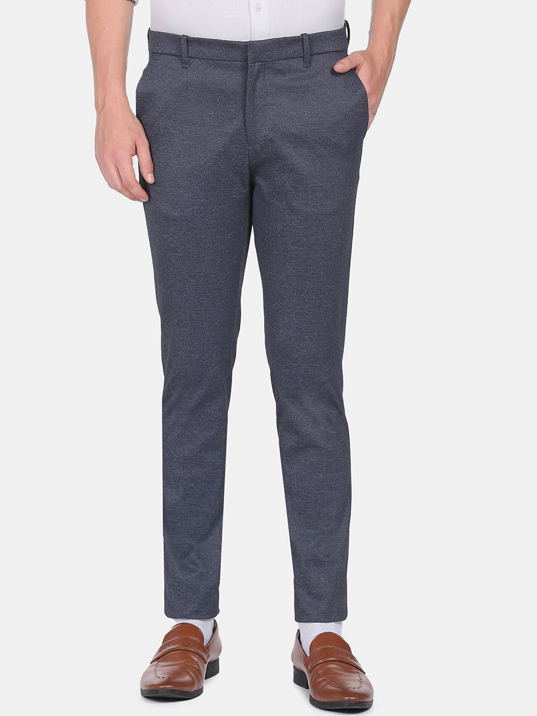 Buy Arrow New York Men Navy Blue Self Design Autoflex Jackson Super ...