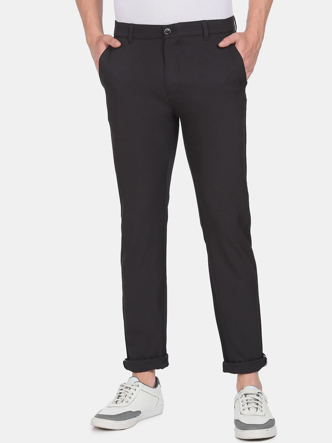 Buy Arrow Sport Men Black Solid Skinny Fit Casual Trousers - Trousers ...