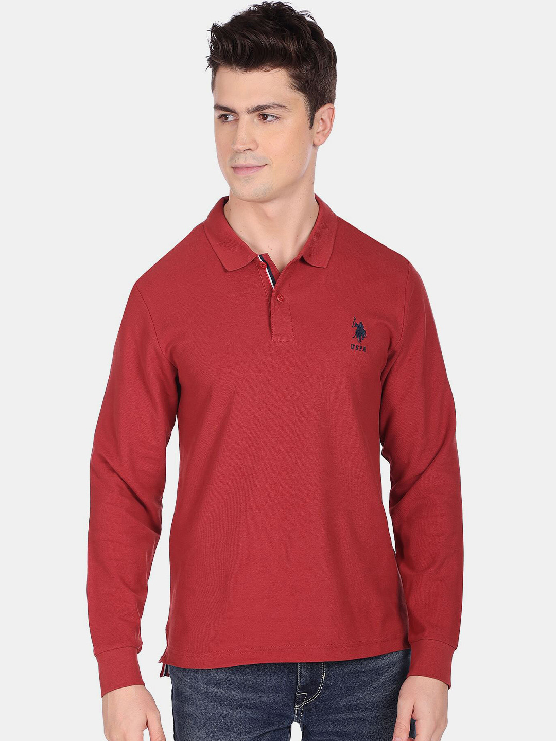 Buy U S Polo Assn Men Red Polo Collar Pure Cotton T Shirt - Tshirts for ...