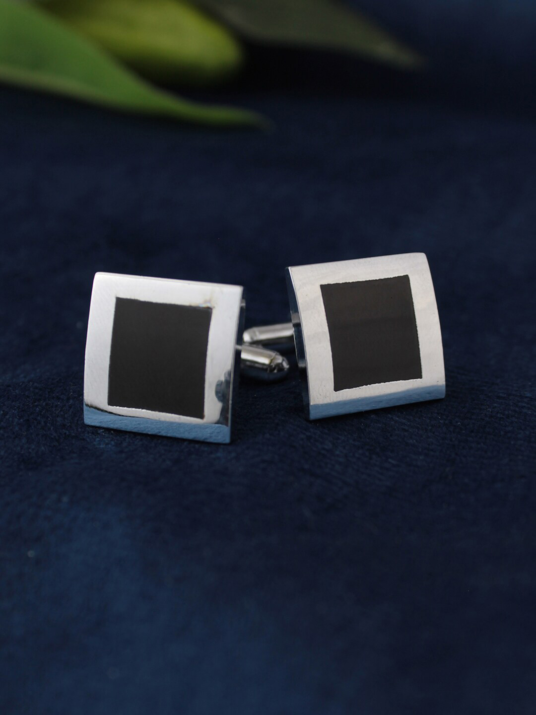 Buy Kavove Men Black & Silver Toned Square Shape Cufflink - Cufflinks ...