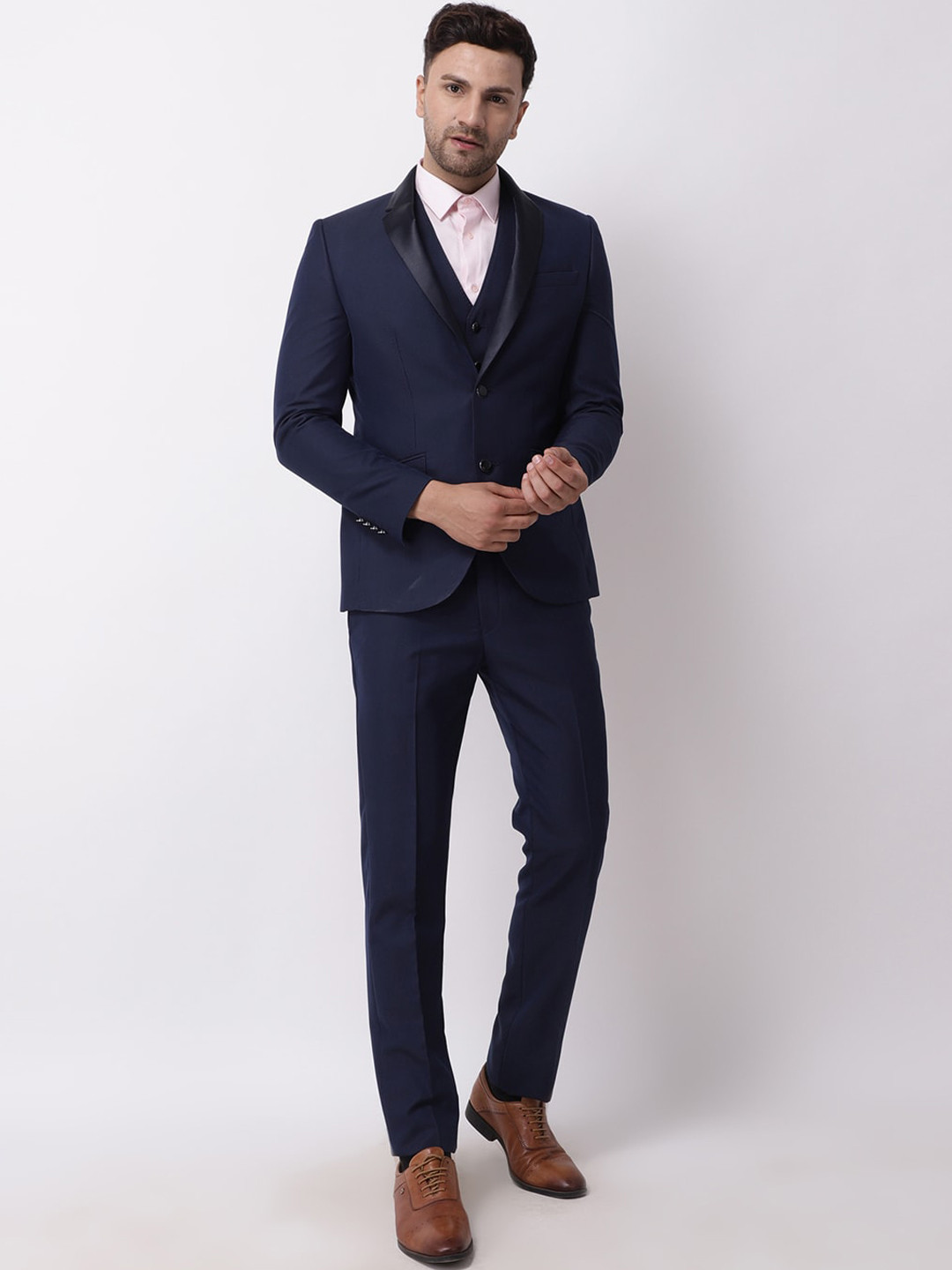 Buy Blackberrys Men Navy Blue Solid Slim Fit Single Breasted Three ...