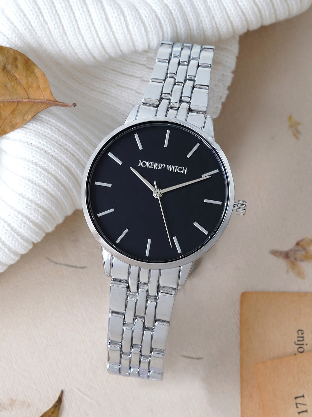 Buy JOKER & WITCH Women Black Printed Dial & Silver Toned Bracelet ...