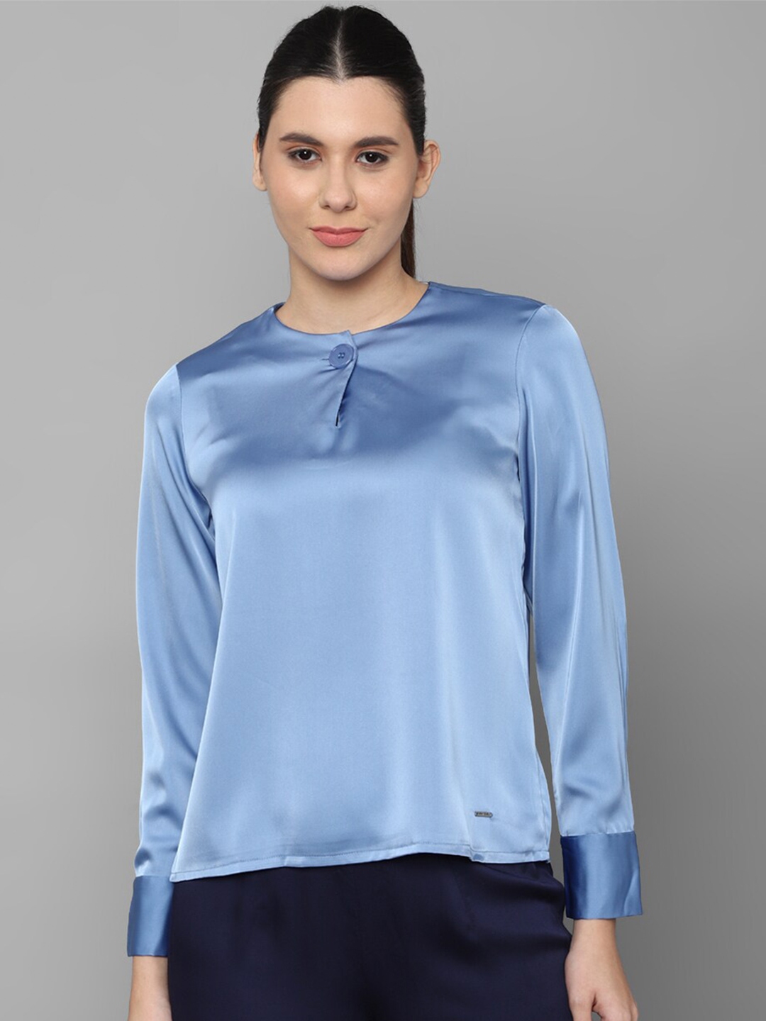 Buy Allen Solly Woman Blue Solid Keyhole Neck Top Tops For Women