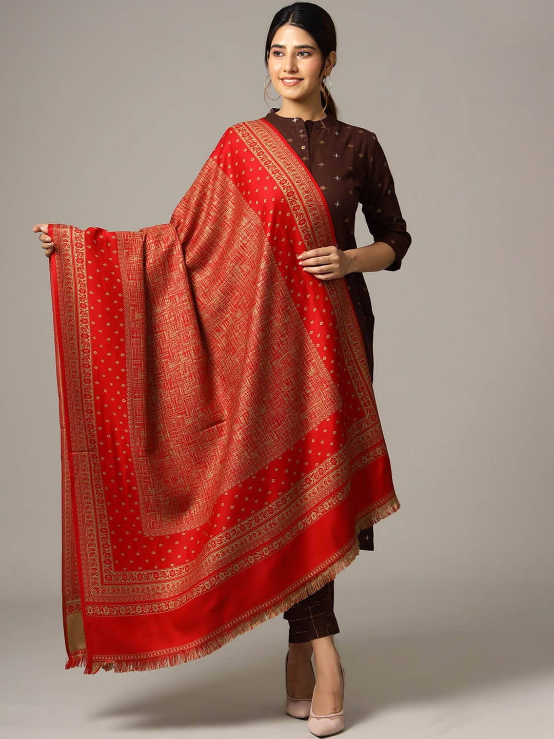Buy HANDICRAFT PALACE Women Red Design Woven Shawl - Shawl for Women ...