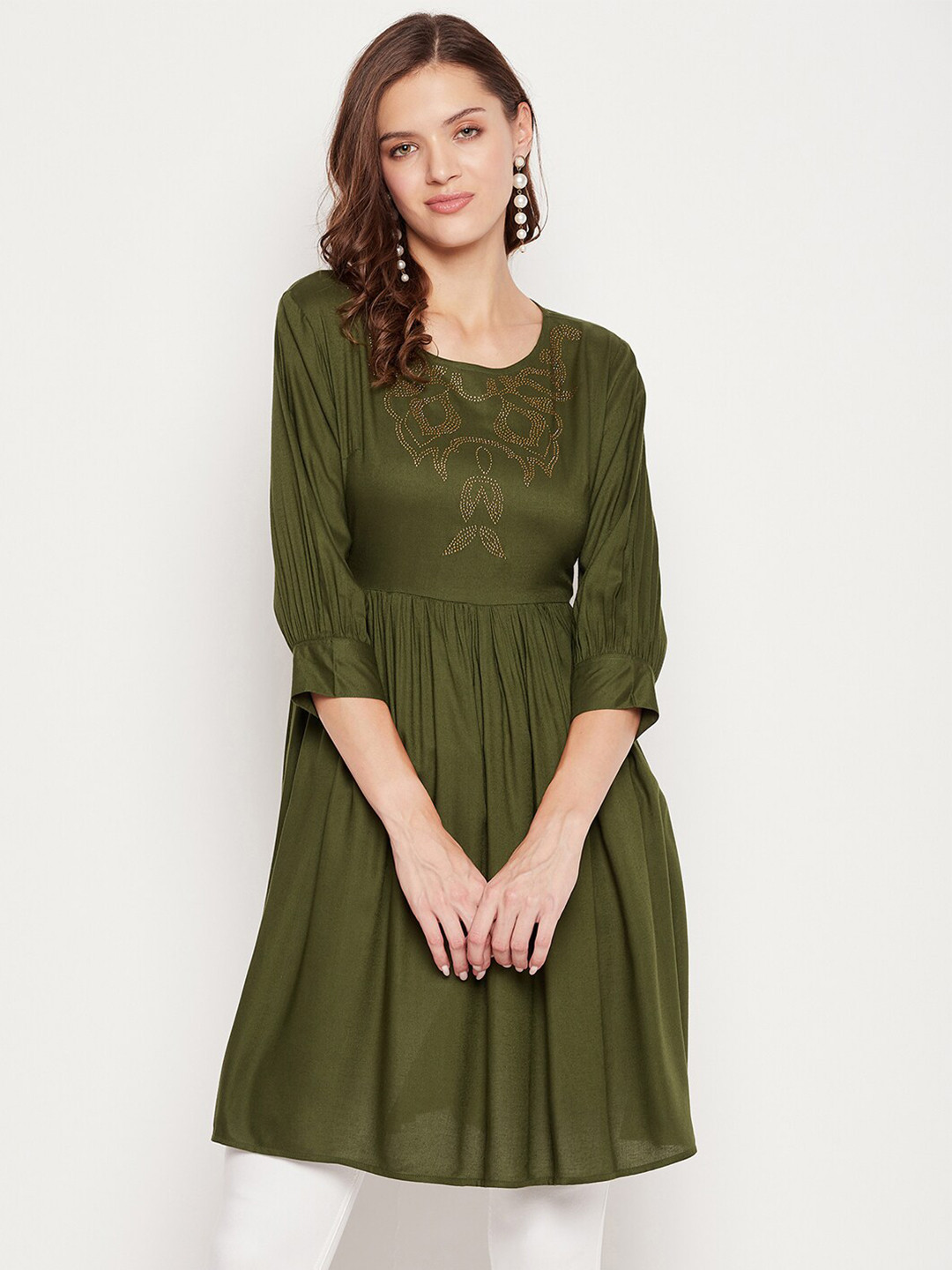 Buy Ruhaans Green & Gold Toned Embellished Tunic - Tunics for Women ...