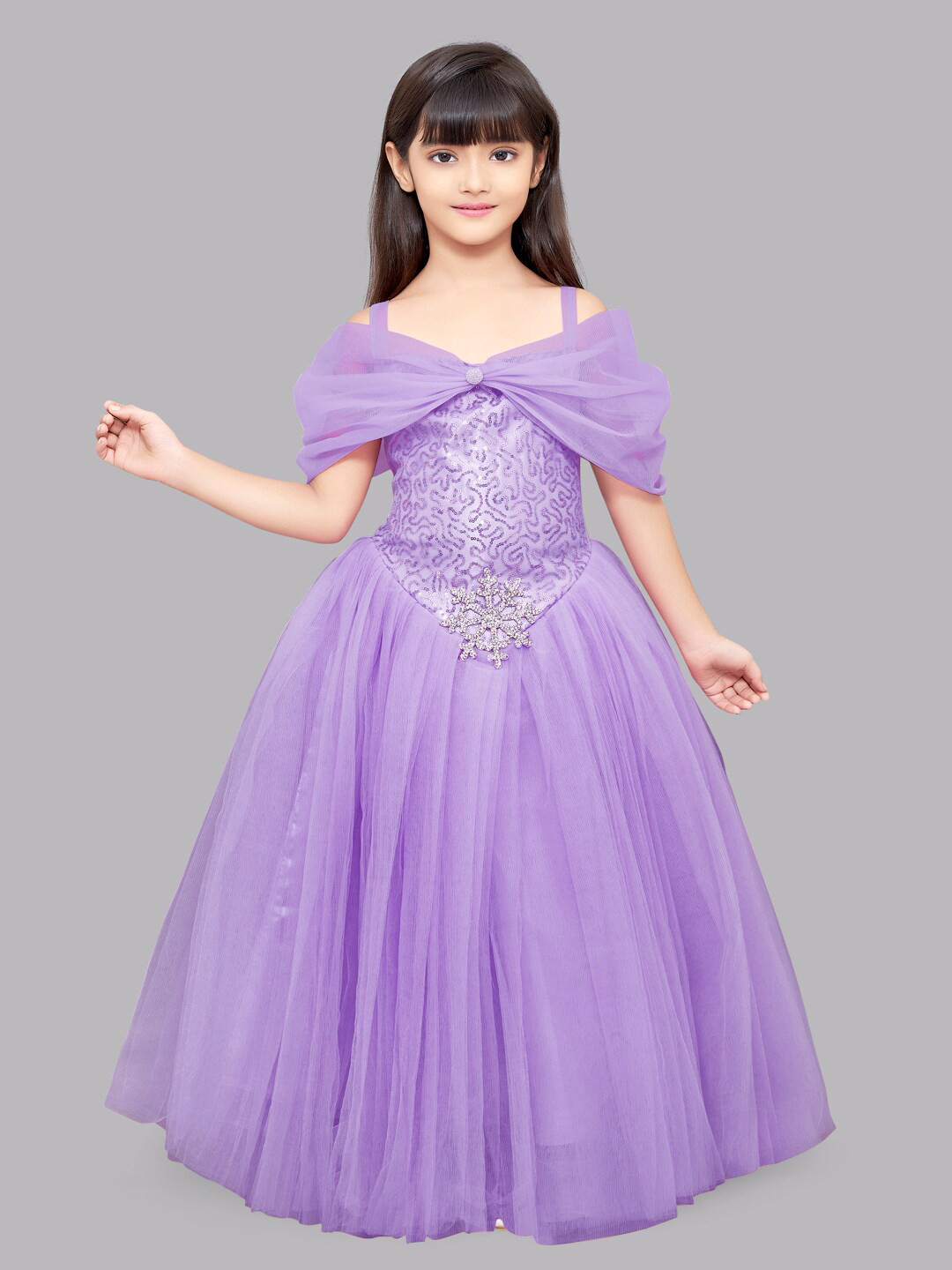 Buy Pink Chick Girls Lavender Sequinned Off Shoulder Net Ball Gown ...