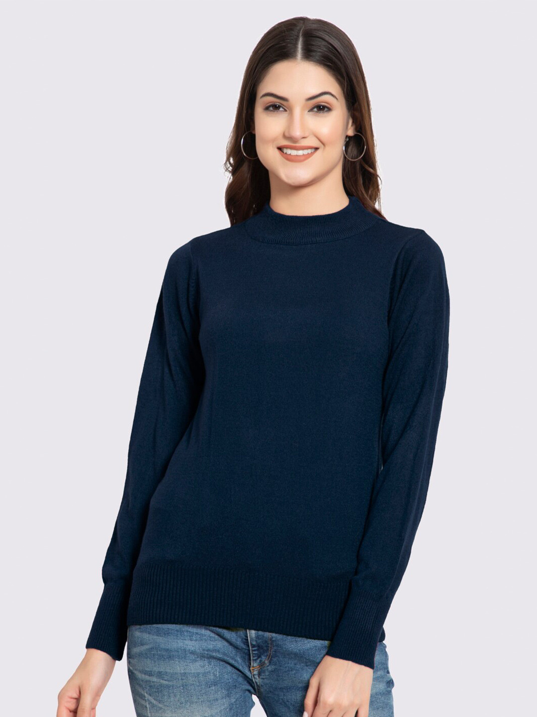 Buy GODFREY Women Navy Blue Turtle Neck Full Sleeve Pullover - Sweaters ...