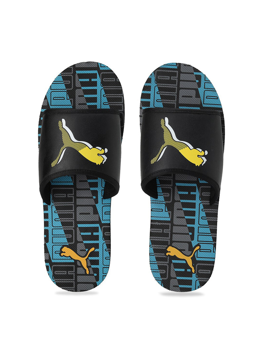 Buy Puma Men Black & Blue Stellar V8 Sliders - Flip Flops for Men ...