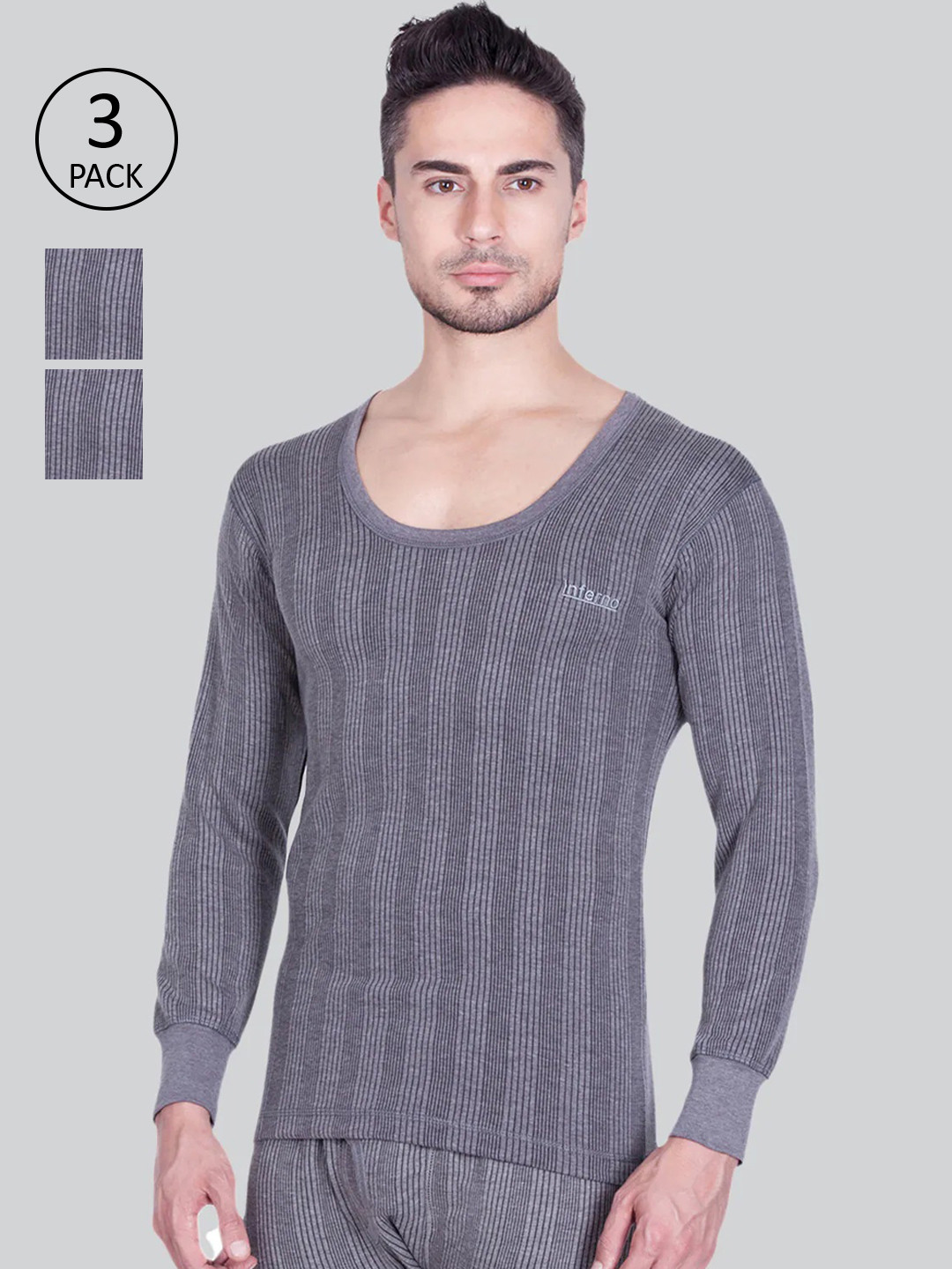 Buy INFERNO Men Pack Of 3 Grey Striped Thermal Tops - Thermal Tops for ...