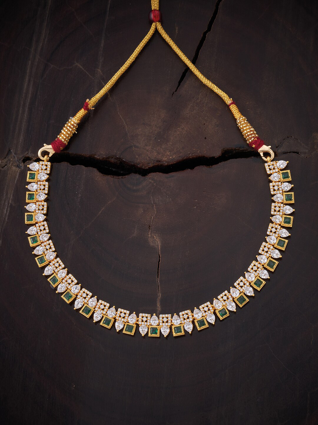 Buy Kushal's Fashion Jewellery Green & Gold Silver Gold Plated Necklace ...