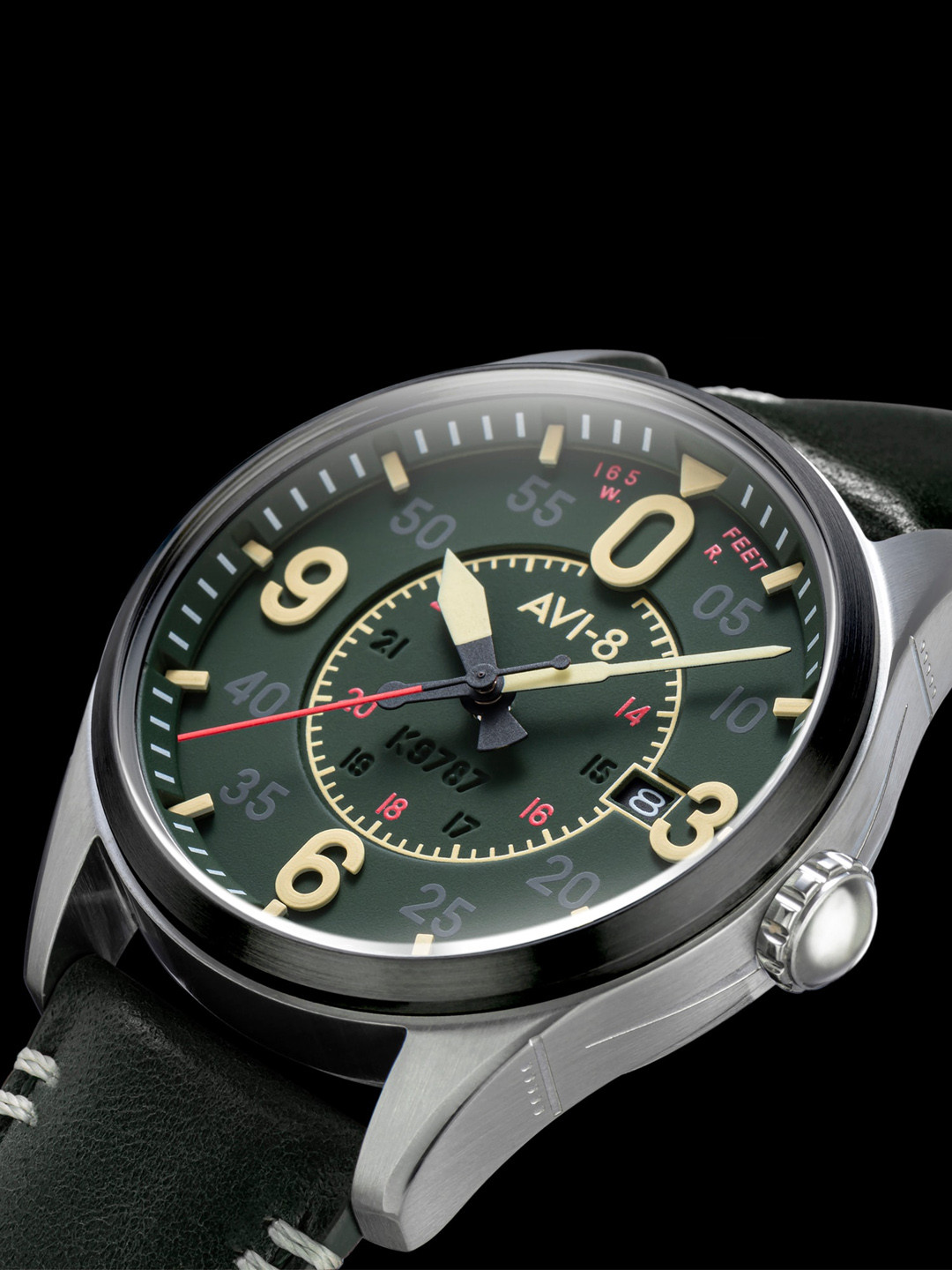 Buy AVI 8 Men Green Brass Leather Straps Analogue Automatic Motion ...