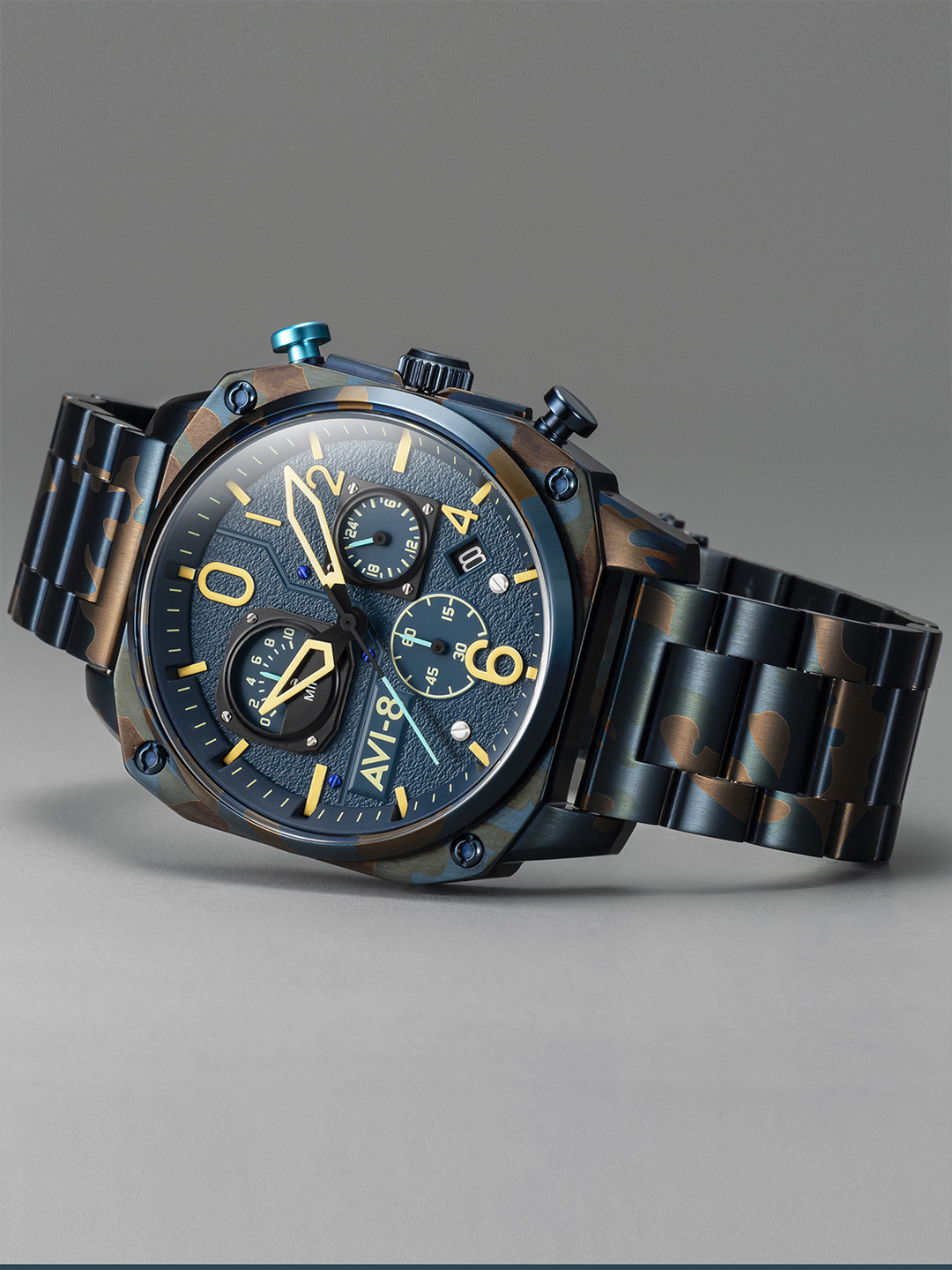 Buy AVI 8 Men Blue Brass Patterned Dial & Blue Stainless Steel Straps ...