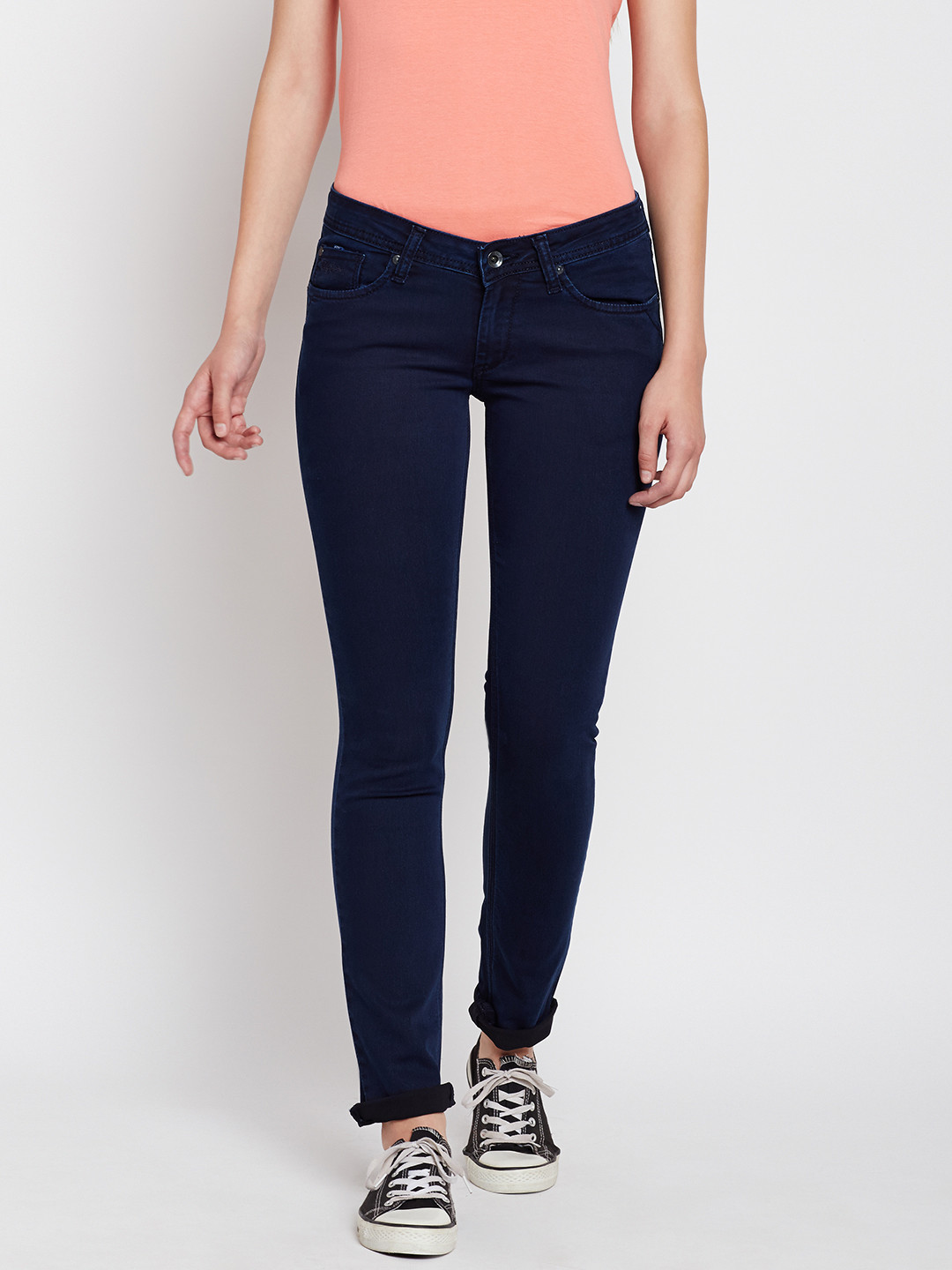 Buy Pepe Jeans Women Navy Frisky Slim Fit Low Rise Clean Look ...
