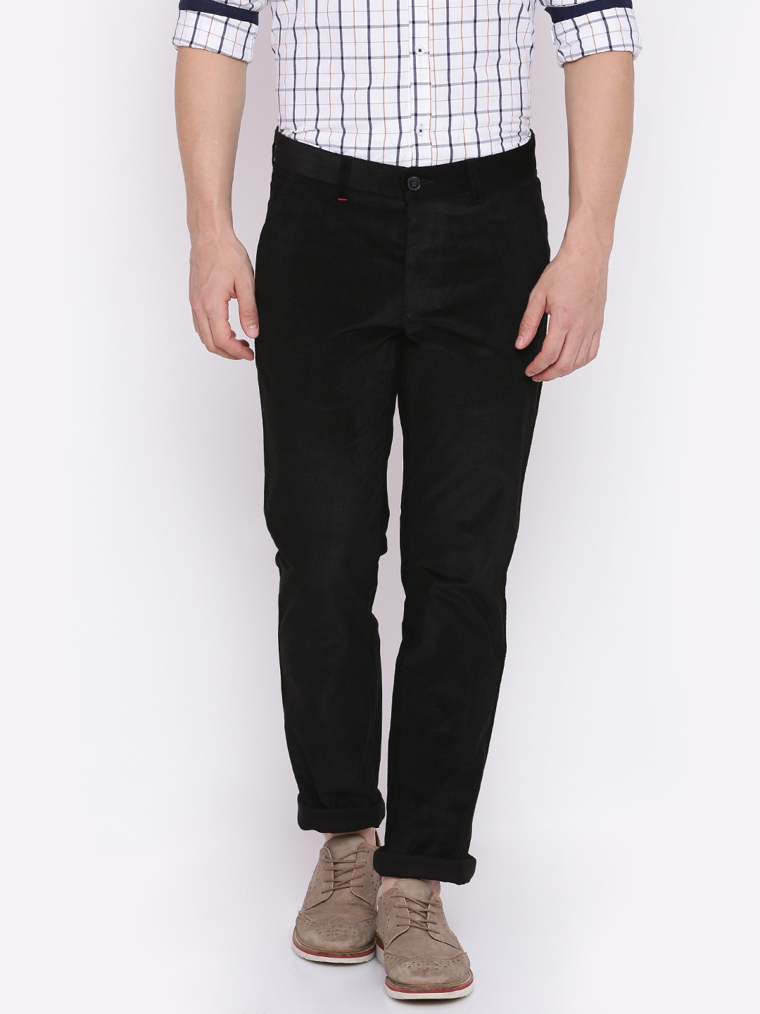 Buy Raymond Men Black Slim Fit Solid Regular Trousers - Trousers for ...