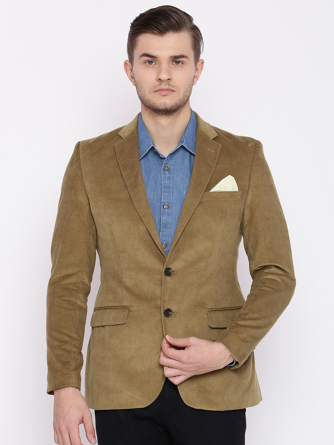 Buy Raymond Men Brown Slim Fit Single Breasted Corduroy Casual Blazer ...