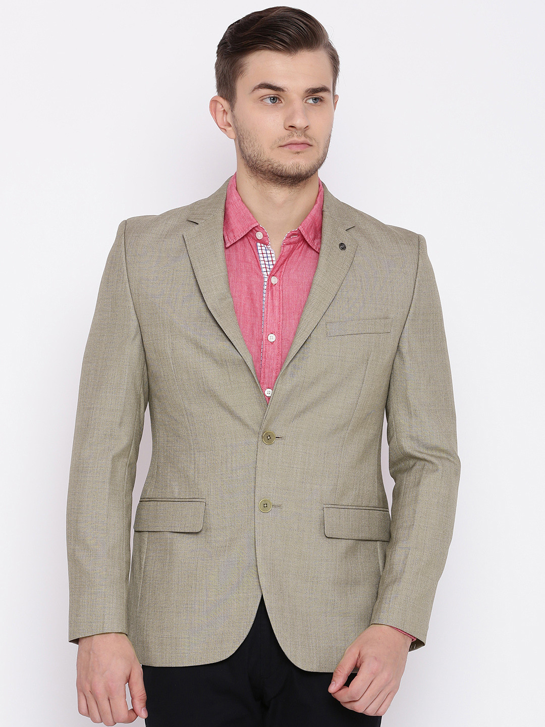 Buy Raymond Beige Slim Fit Single Breasted Solid Formal Blazer ...