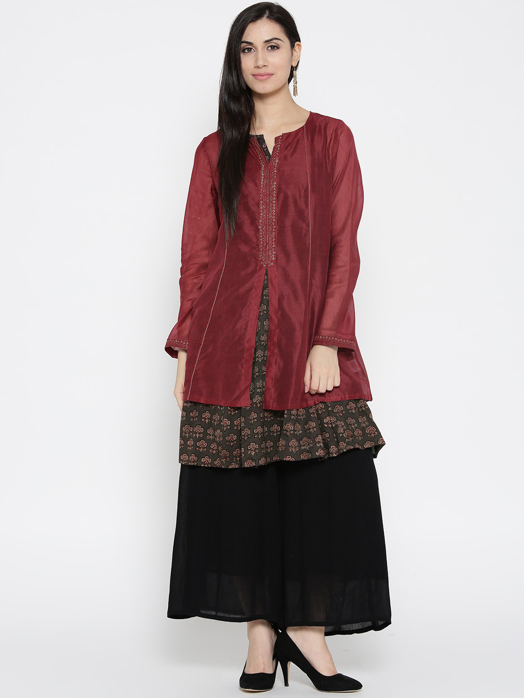 Buy Fabindia Maroon A Line Tunic With Printed Inner - Tunics for Women ...