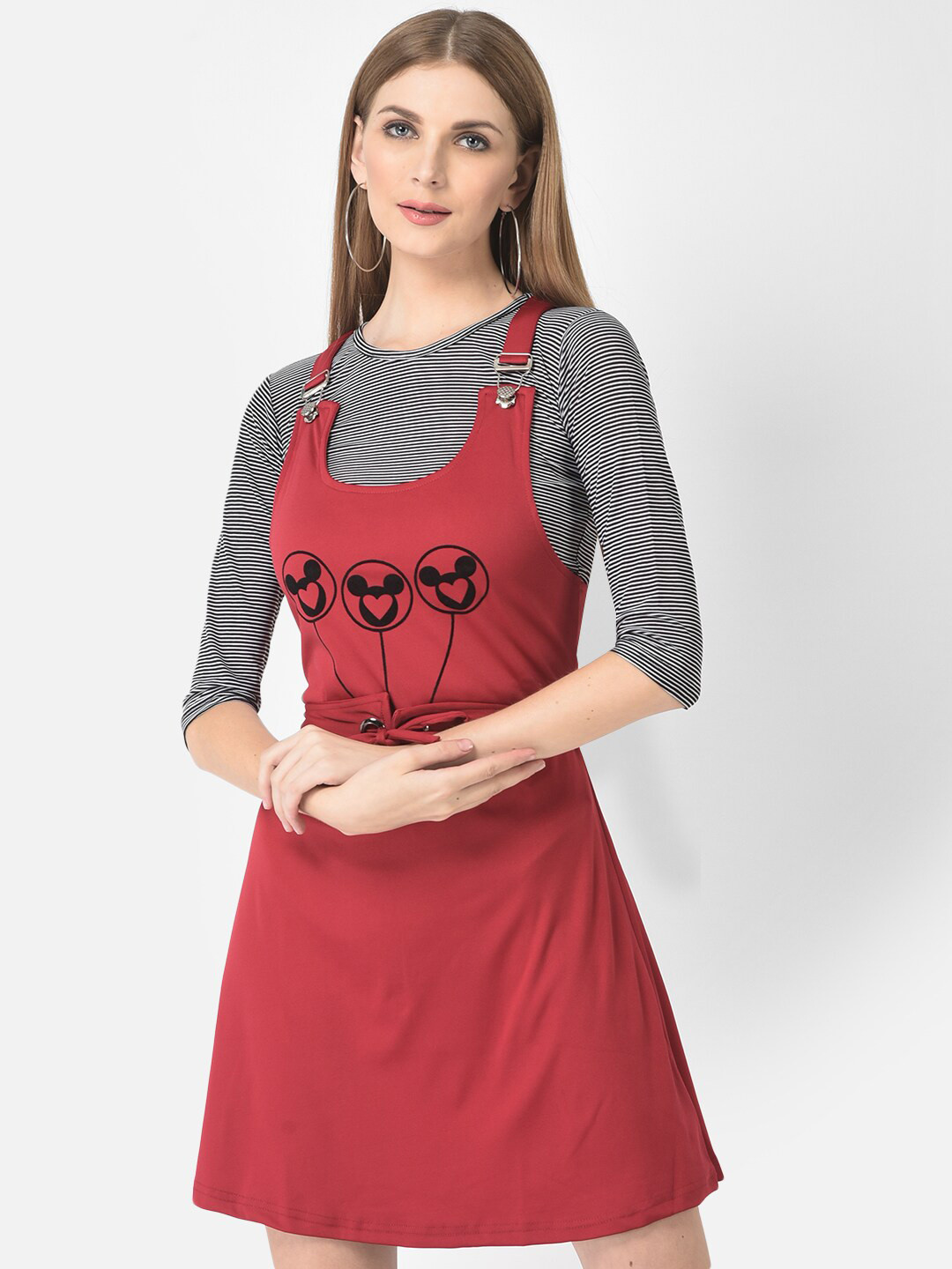 Buy FNOCKS Women Red Solid Dungarees With T Shirt - Dungarees for Women ...