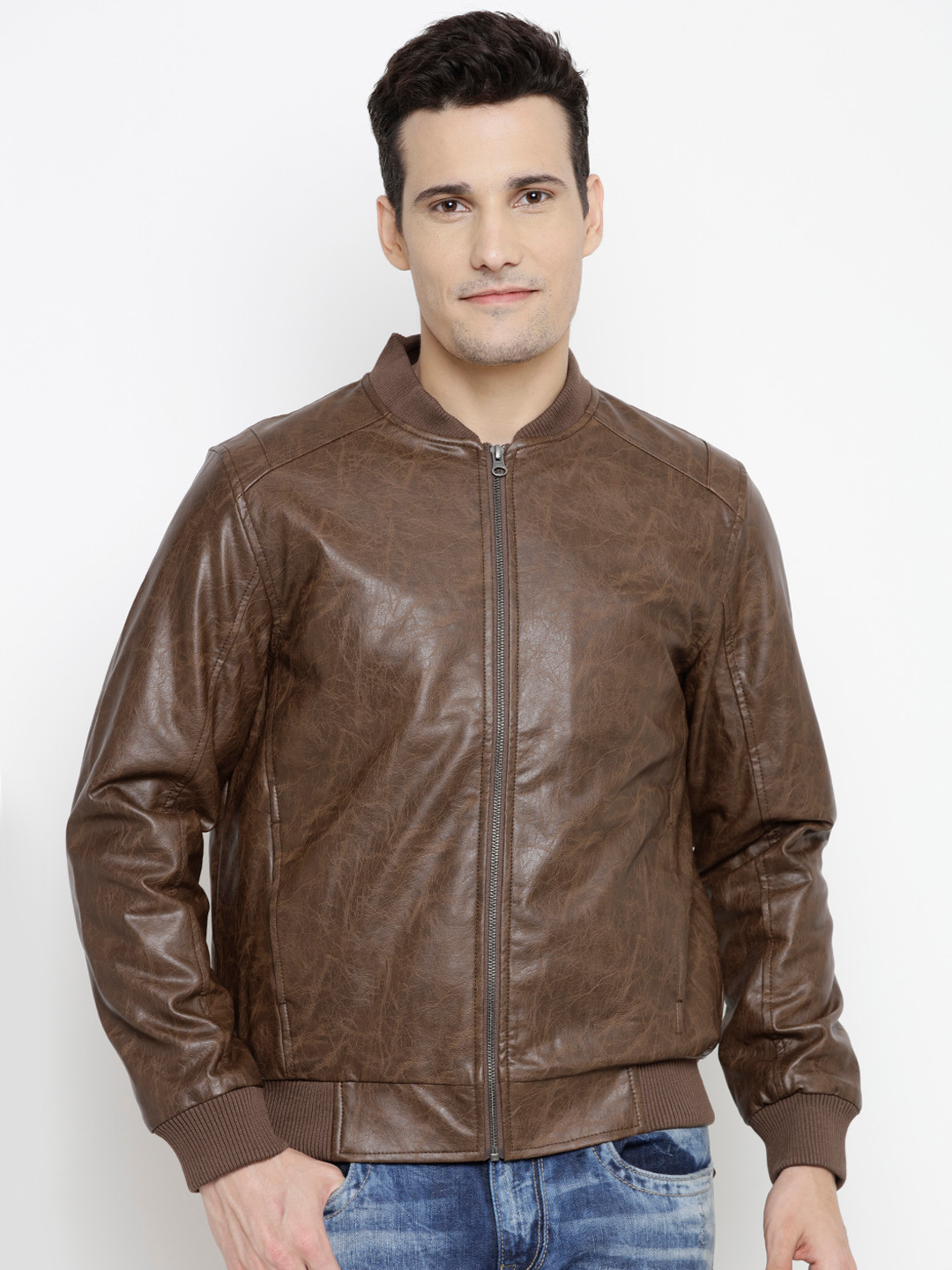 Buy John Players Men Brown Solid Biker Jacket - Jackets for Men 2077531 ...