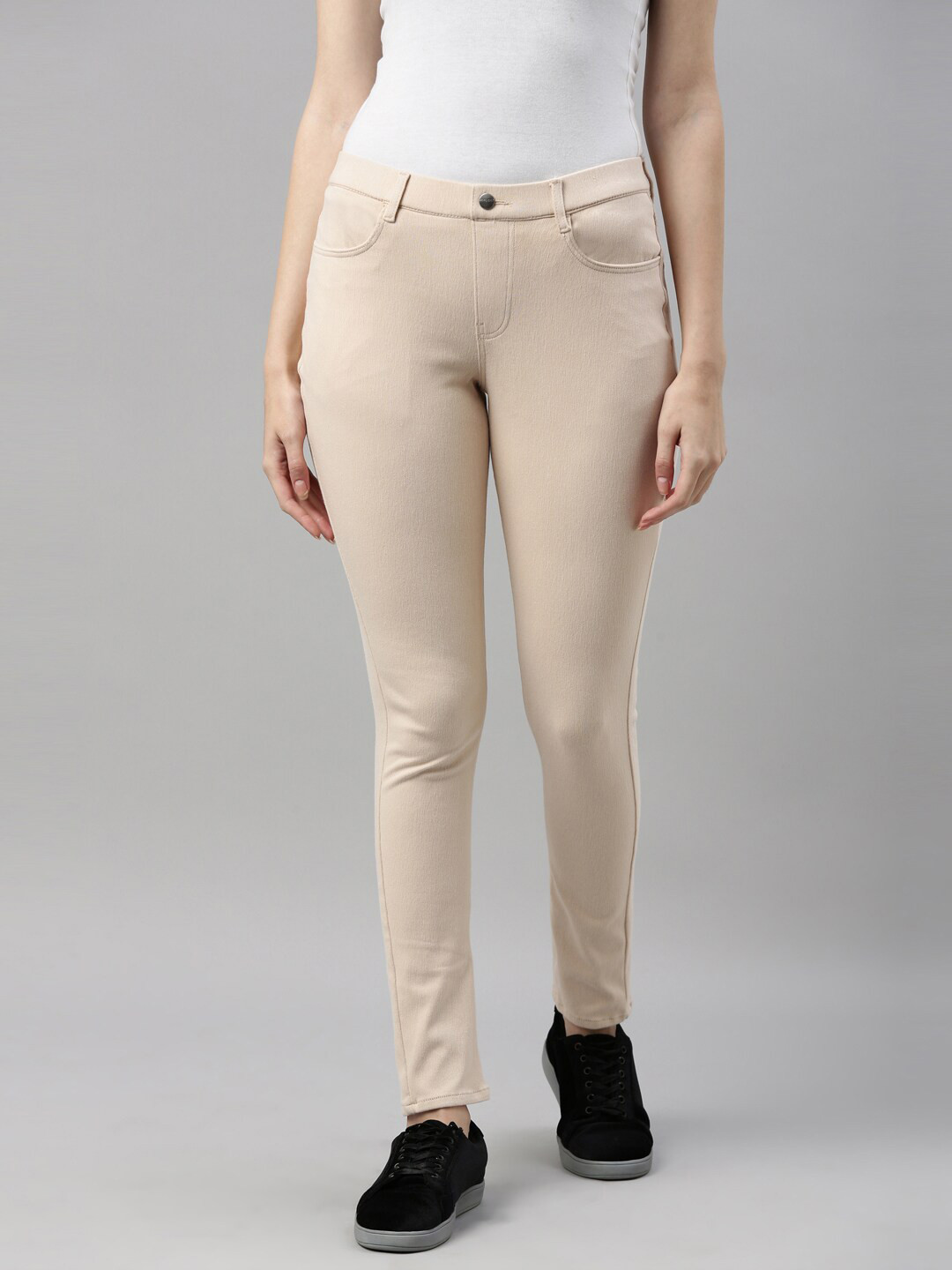 Buy Go Colors Women Beige Slim Fit Jeggings - Jeggings for Women ...