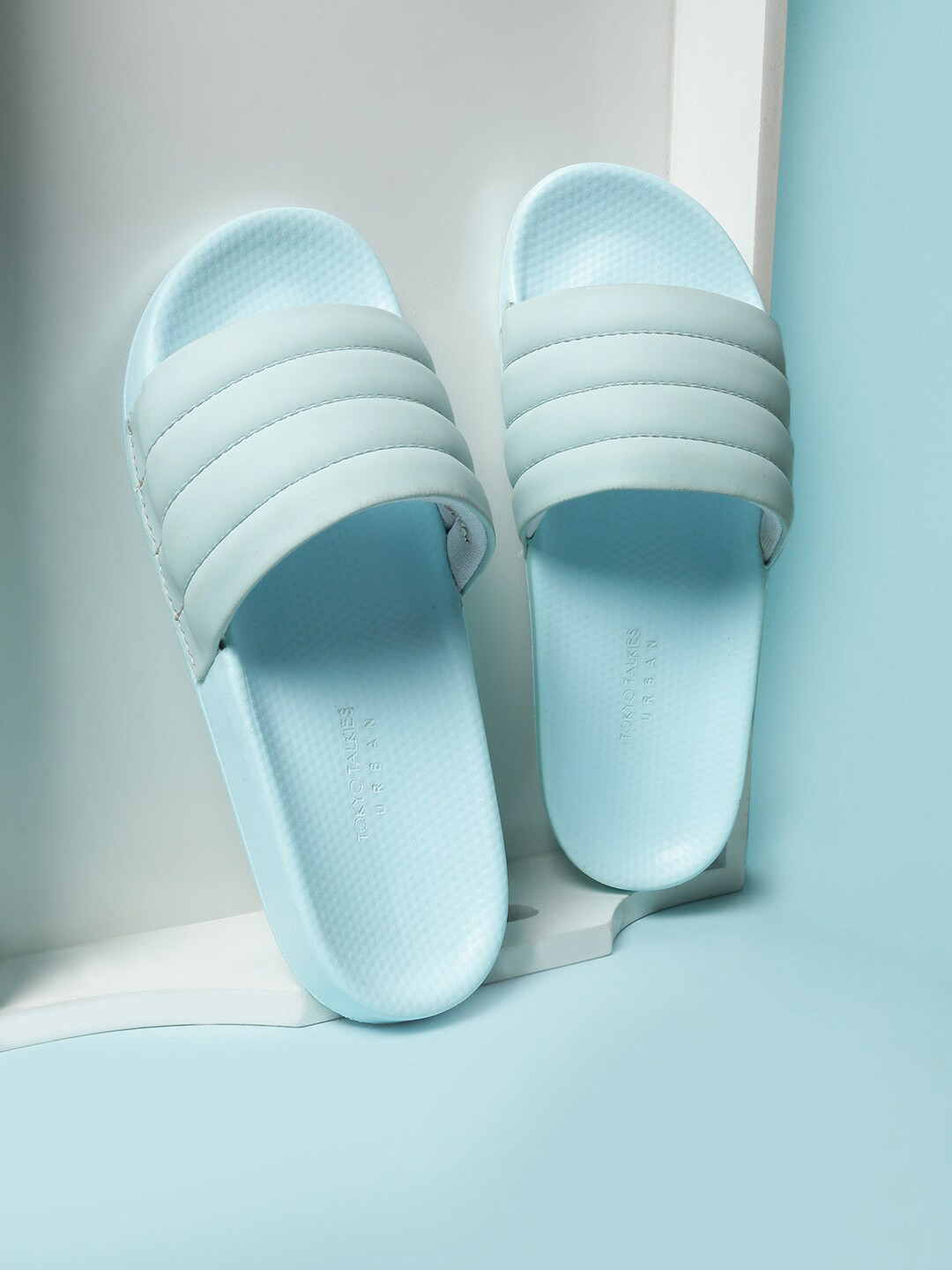 Buy Tokyo Talkies Women Light Blue Solid Sliders - Flip Flops for Women ...