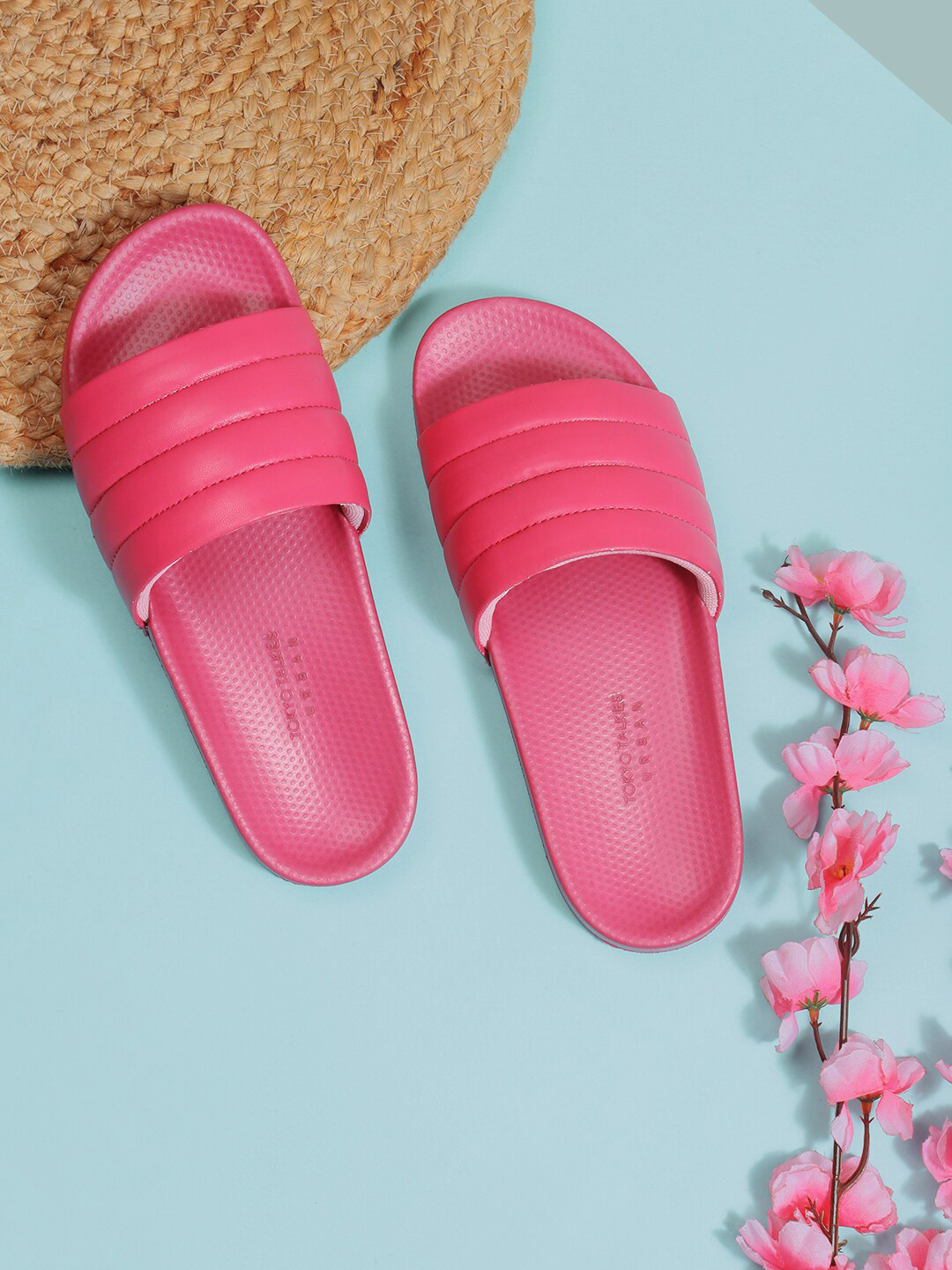 Buy Tokyo Talkies Women Dark Pink Solid Sliders - Flip Flops for Women ...