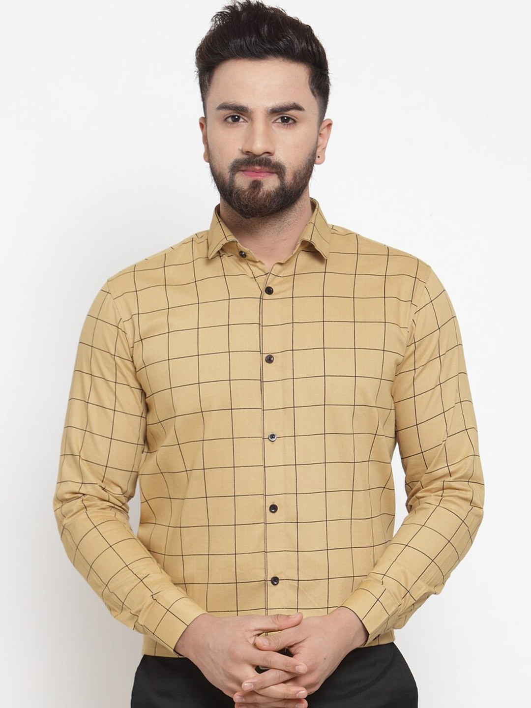 Buy JAINISH Men Classic Windowpane Checks Checked Cotton Formal Shirt ...