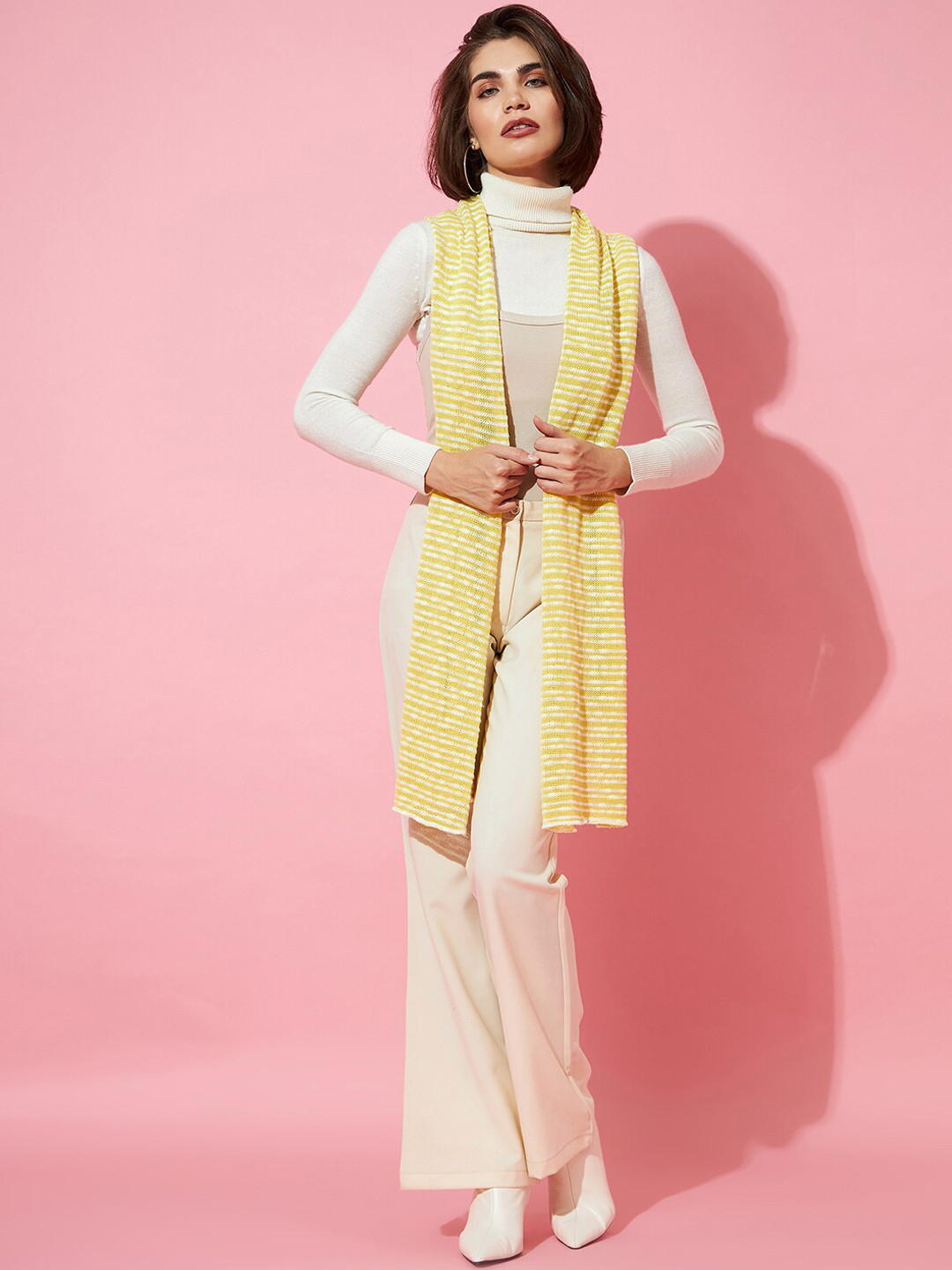 Buy Athena Women Yellow & White Striped Muffler - Mufflers for Women ...