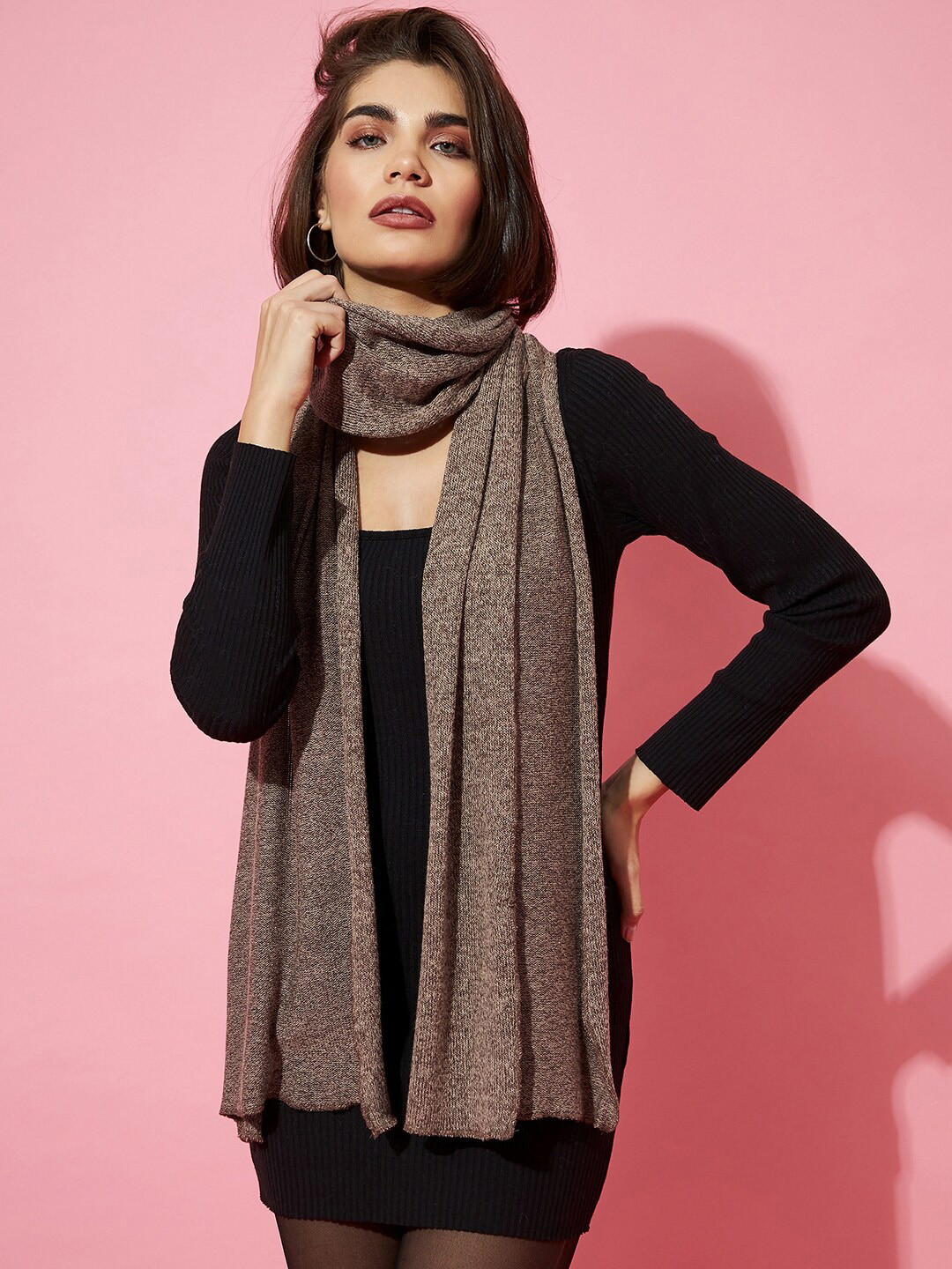 Buy Athena Women Brown Self Textured Muffler - Mufflers for Women ...