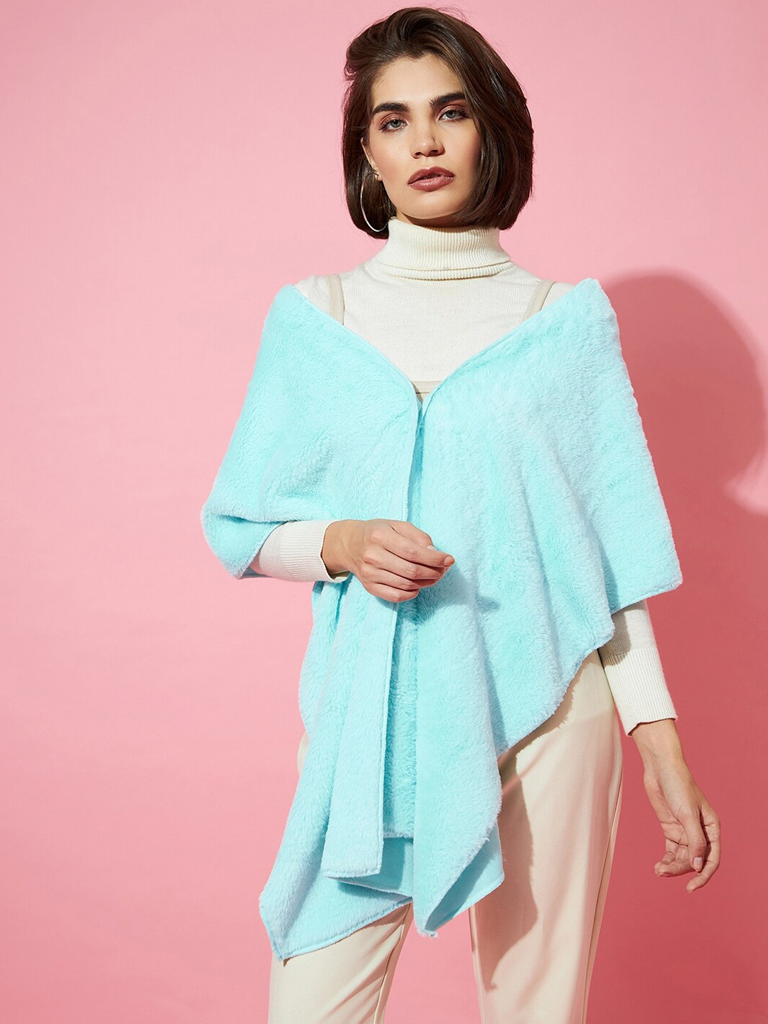 Buy Athena Women Sky Blue Solid Fur Muffler - Mufflers for Women ...