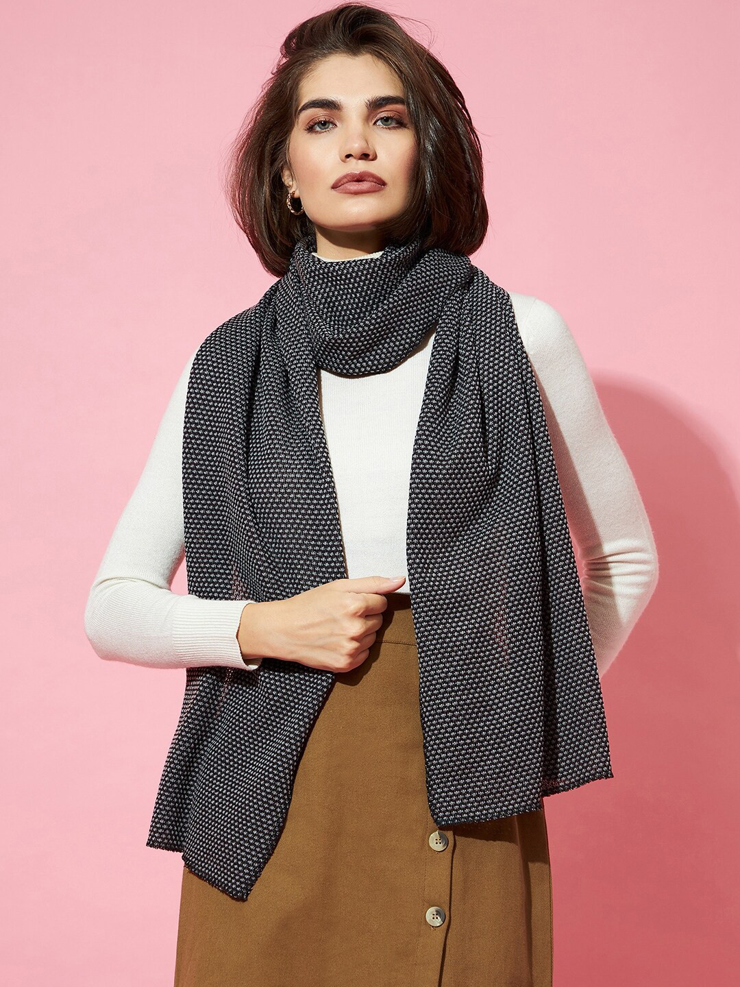 Buy Athena Women Grey & White Self Design Muffler - Mufflers for Women ...