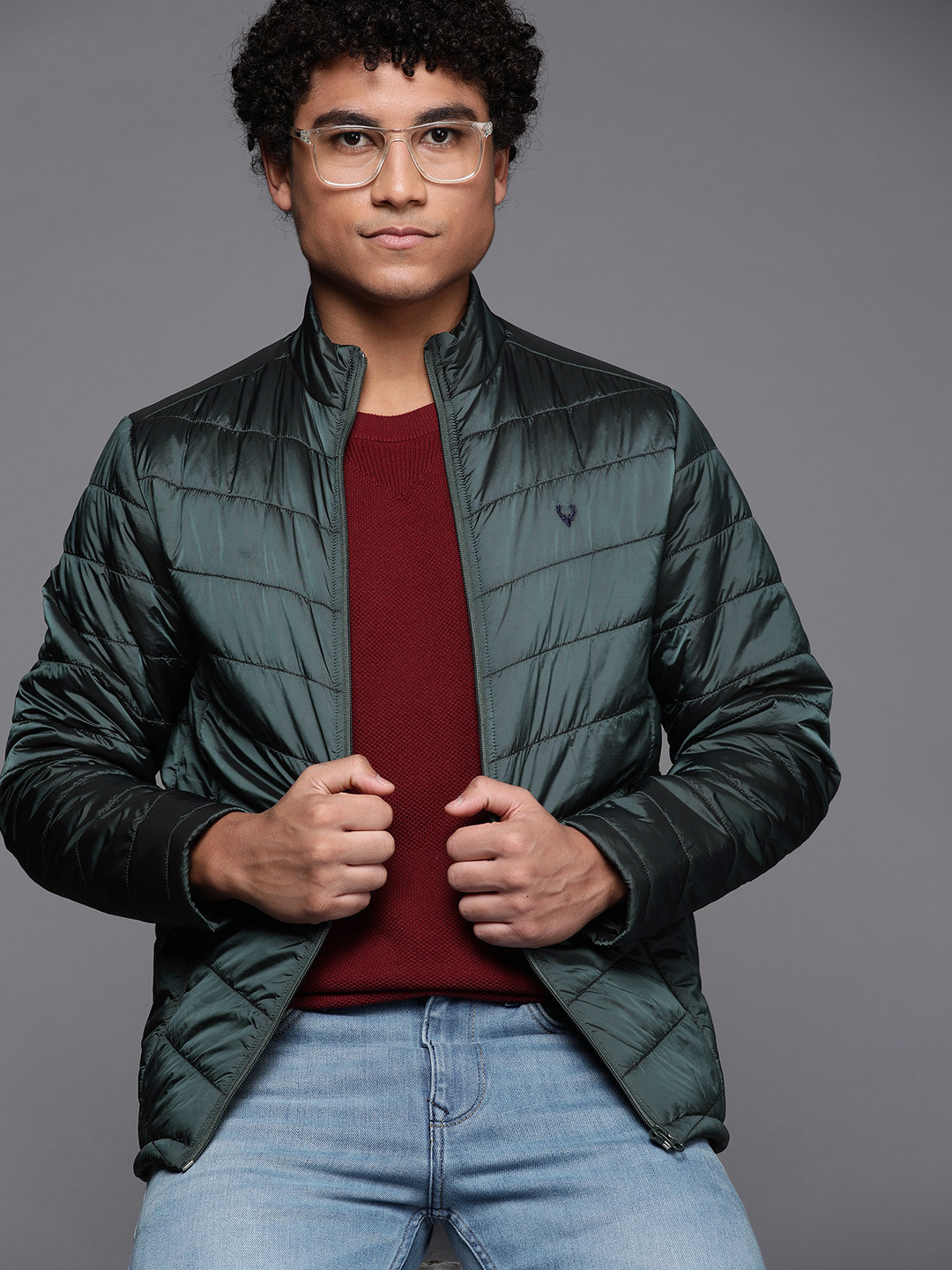 Buy Allen Solly Men Green Solid Padded Jacket - Jackets for Men ...