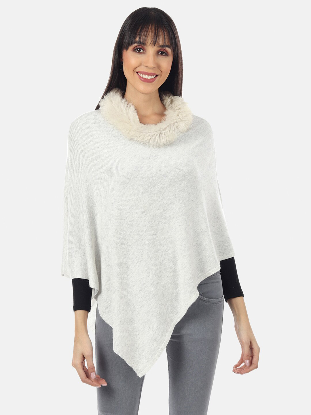 Buy MUFFLY Women White Wool Poncho - Sweaters for Women 20780646 | Myntra