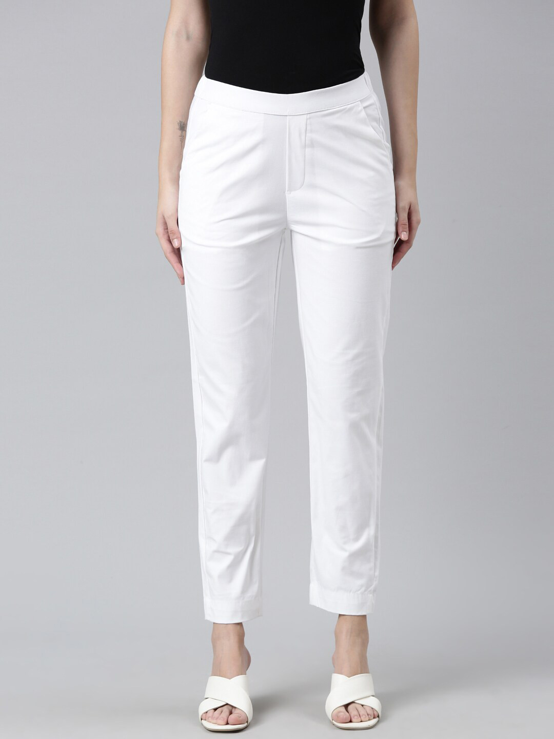 Buy Go Colors Women White Relaxed Straight Leg Straight Fit Chinos ...