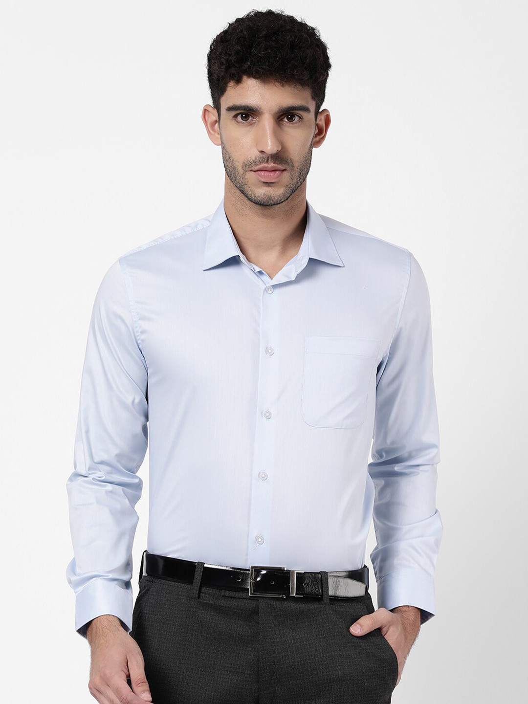 Buy AD By Arvind Men Blue Solid Pure Cotton Formal Shirt - Shirts for ...