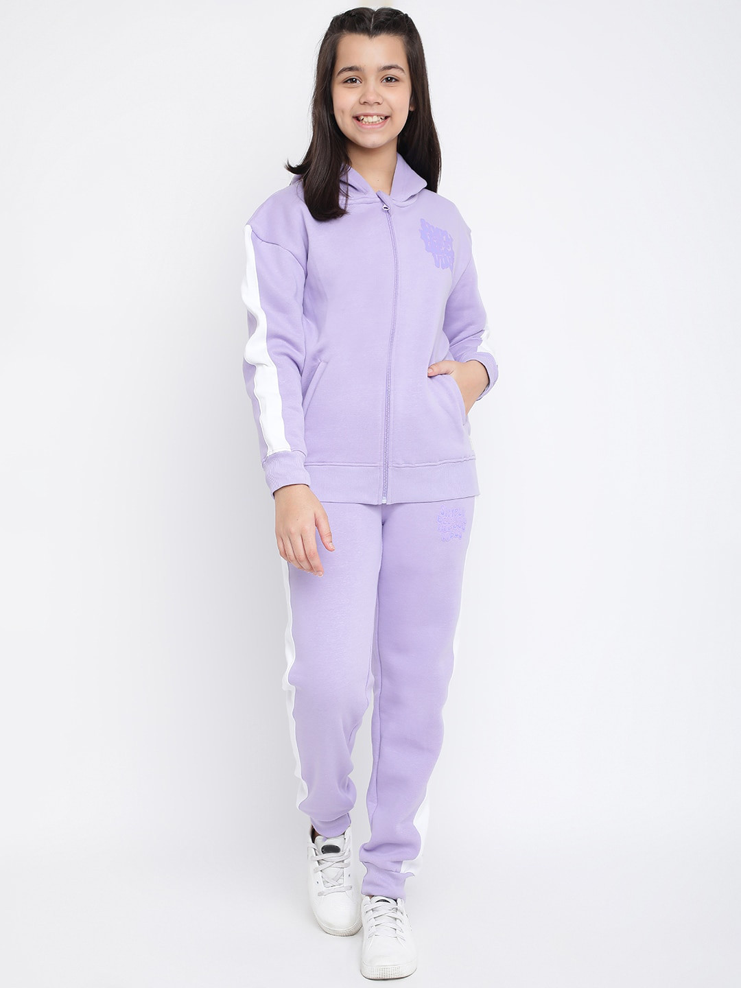 Buy Lil Tomatoes Girls Purple & White Solid Tracksuits - Tracksuits for ...