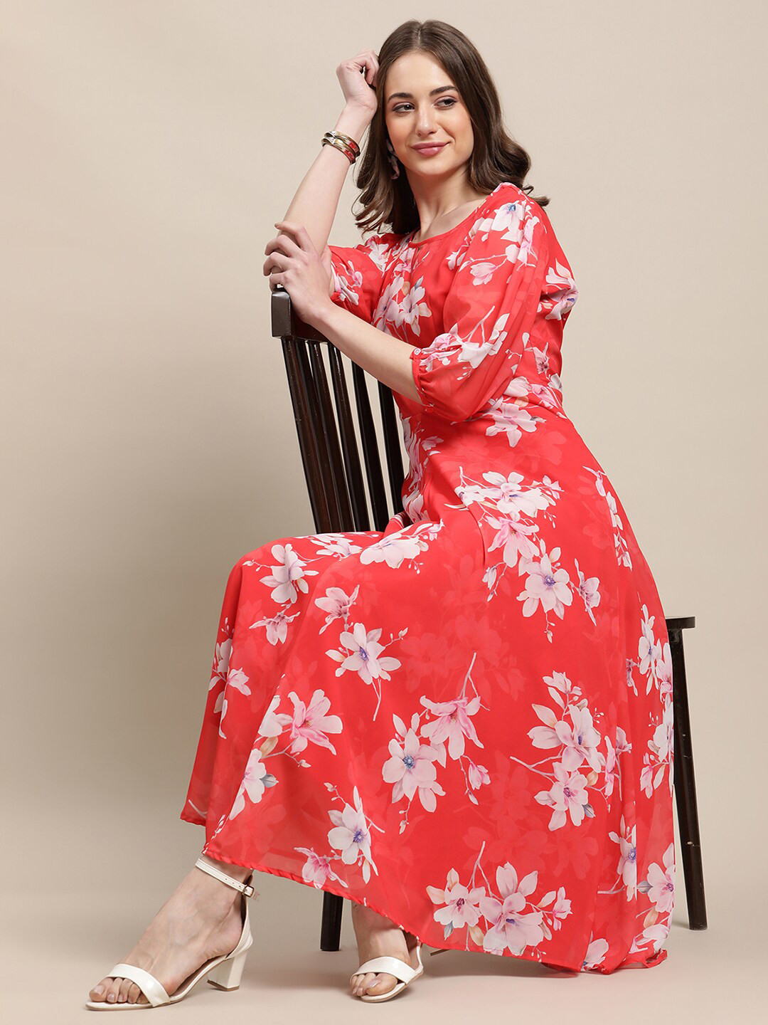 Buy Fabflee Printed Floral Keyhole Neck Maxi Dress - Dresses for Women ...