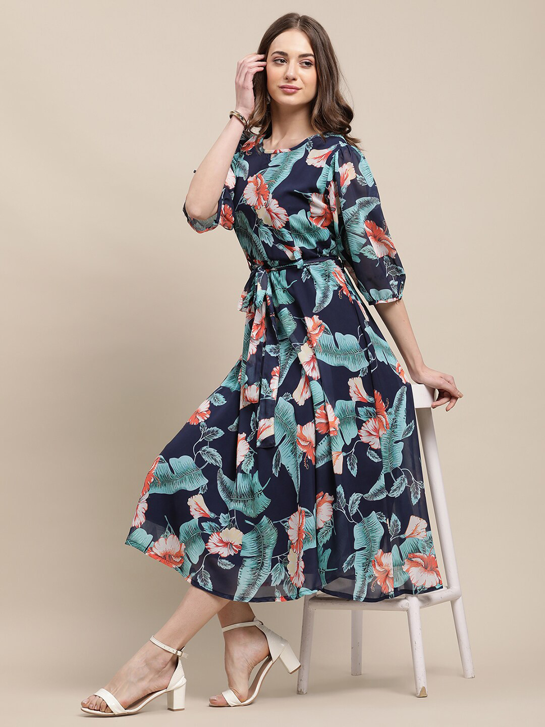 Buy Fabflee Tropical Keyhole Neck Midi Dress - Dresses for Women ...