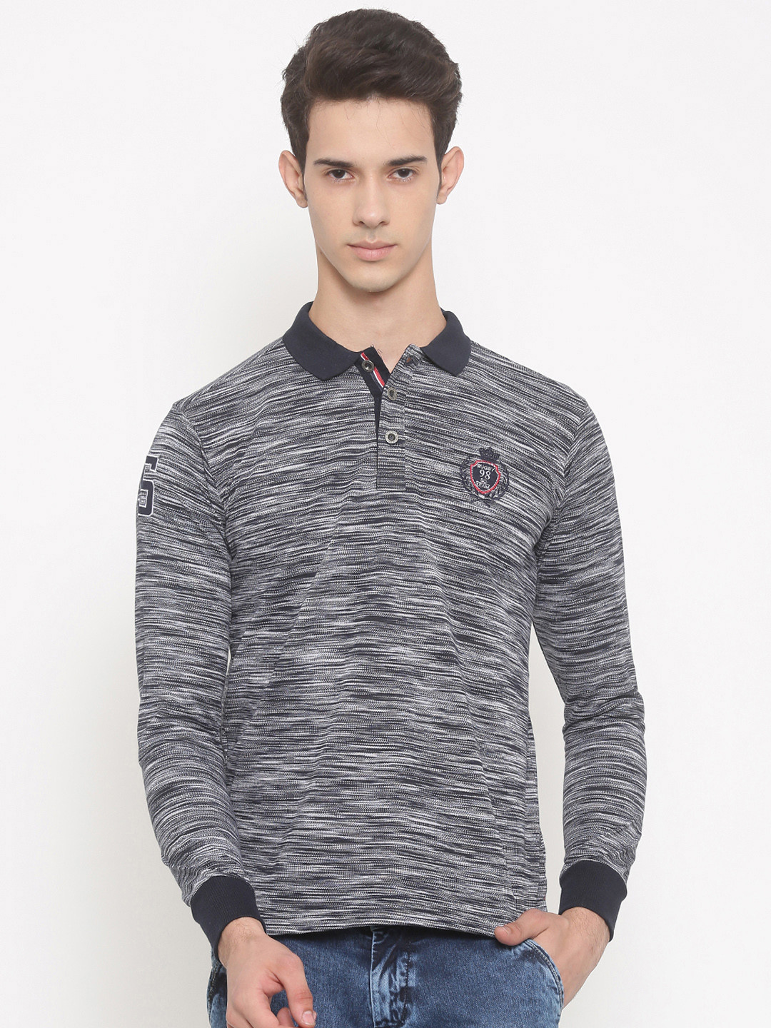 Buy Status Quo Men Navy Blue Self Design Slim Fit Polo Collar T Shirt ...