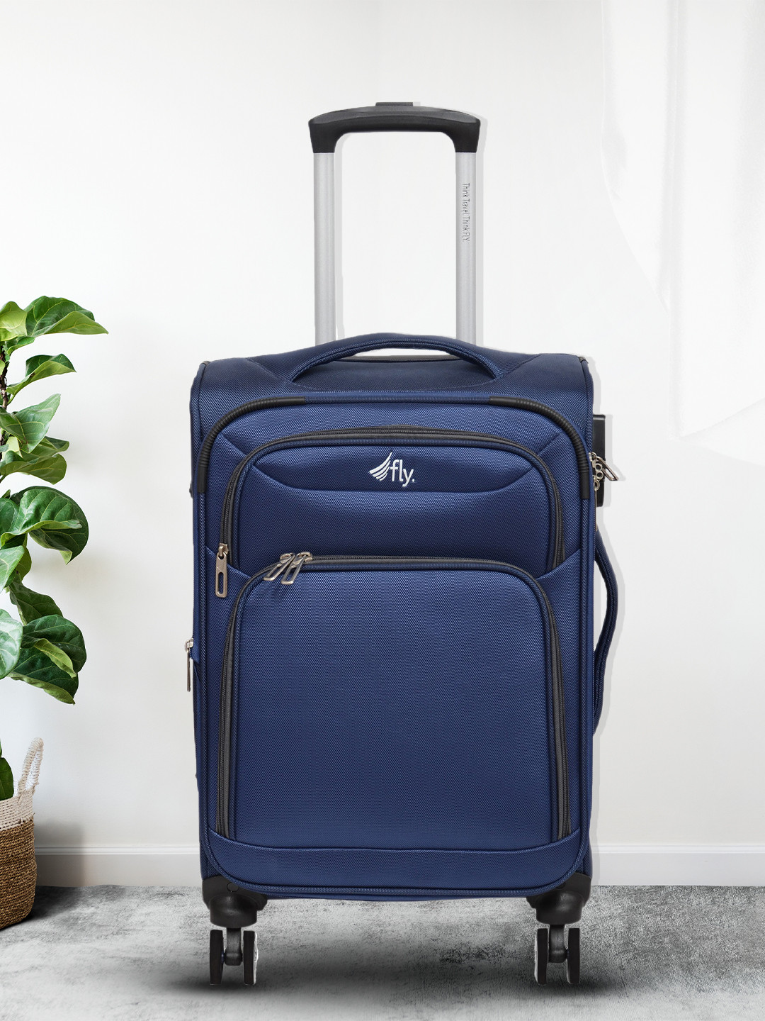 Buy Fly Navy Blue Textured Soft Sided Trolley Bag - Trolley Bag for ...