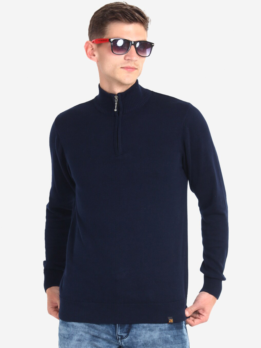 Buy JoE Hazel Men Navy Blue Solid Cotton Pullover - Sweaters for Men ...