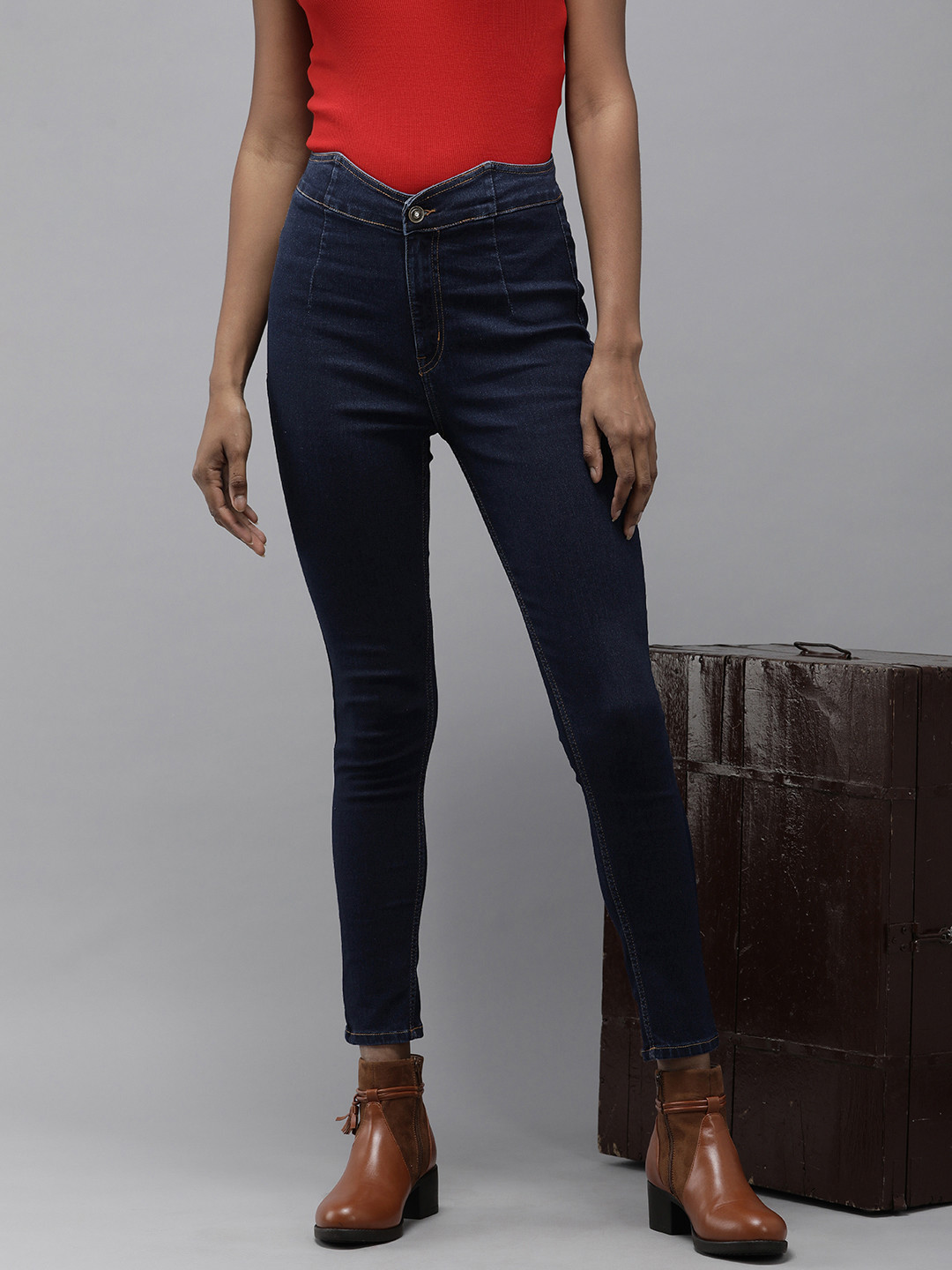 Buy The Roadster Lifestyle Co. Women Solid High Rise Denim Jeggings ...