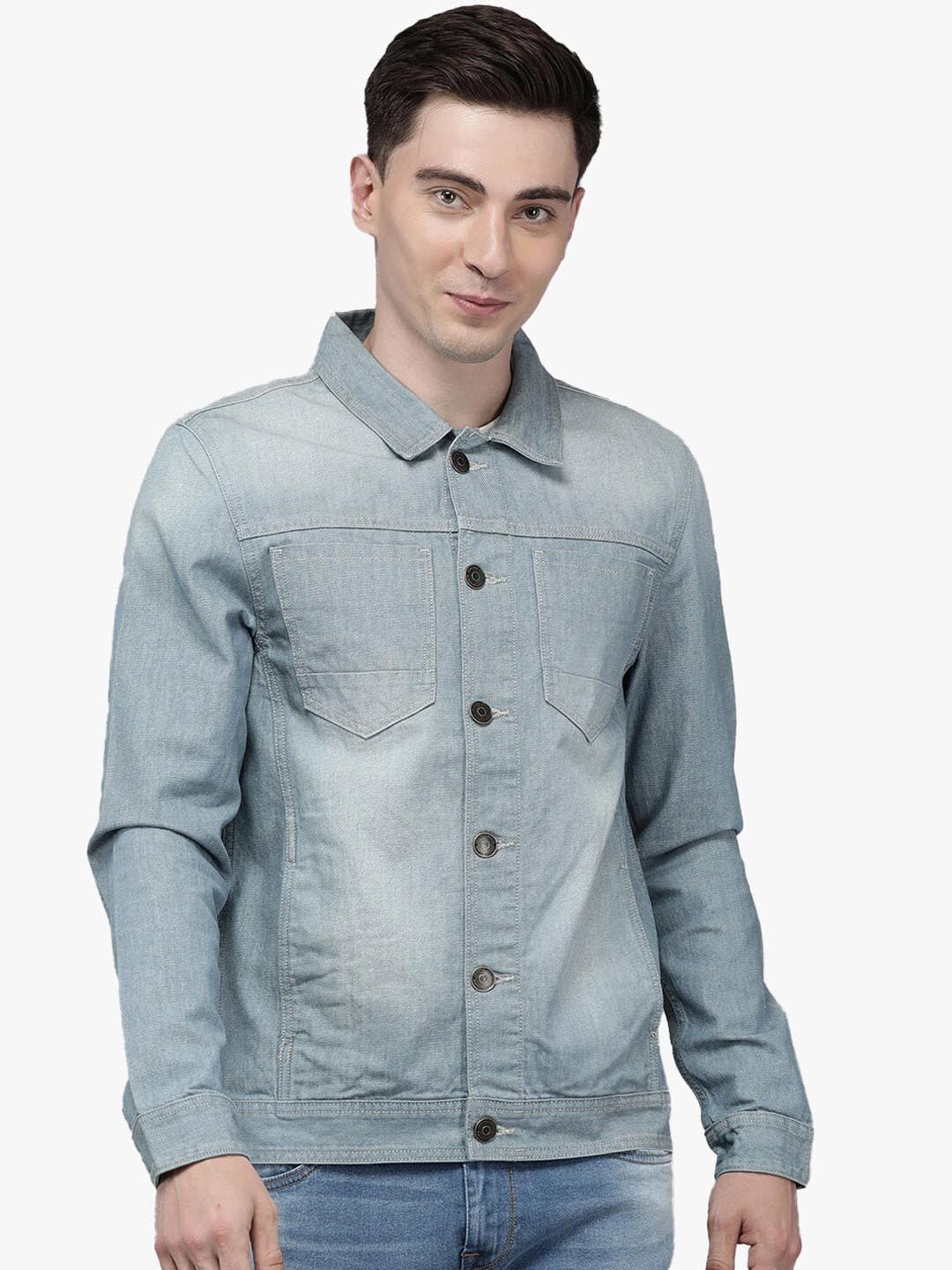 Buy Voi Jeans Men Blue Washed Lightweight Cotton Denim Jacket - Jackets ...