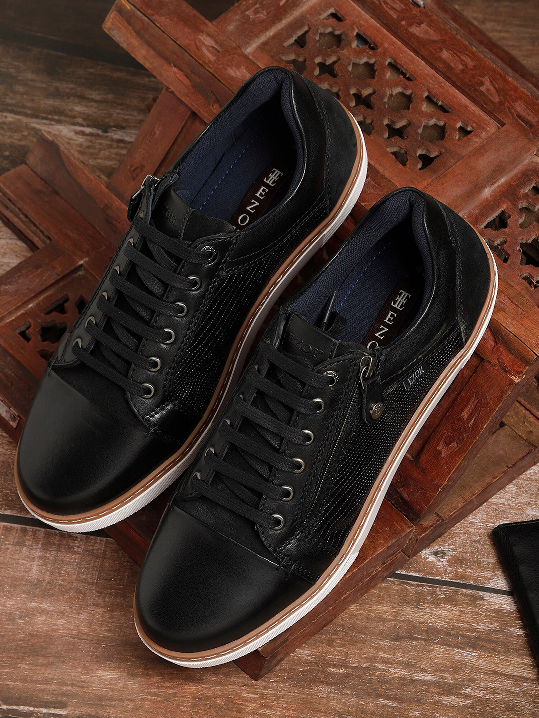 Buy EZOK Men Black Leather Sneakers - Casual Shoes for Men 20788164 ...