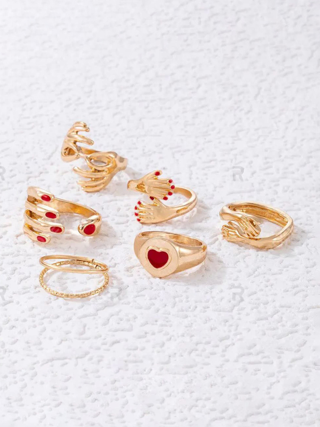 Buy Fashion Frill Set Of 6 Gold Plated Finger Rings - Ring for Women ...