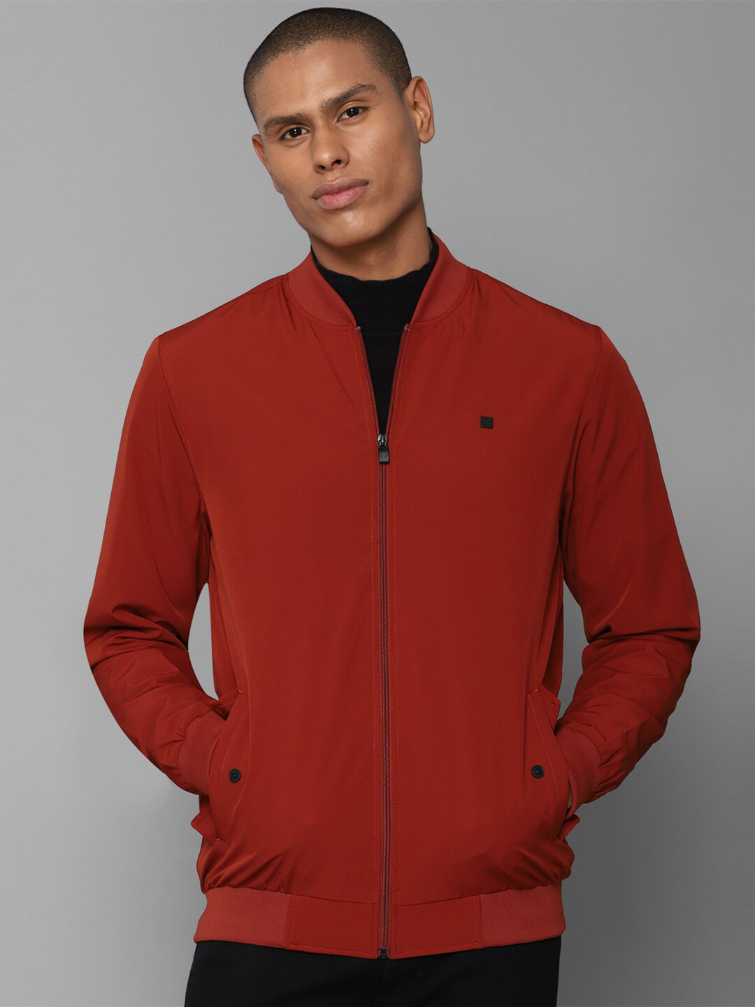 Buy Allen Solly Men Red Pure Cotton Bomber Jacket - Jackets for Men ...