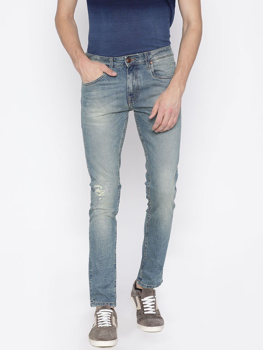 Buy Ed Hardy Men Blue Slim Fit Mid Rise Mildly Distressed Stretchable ...