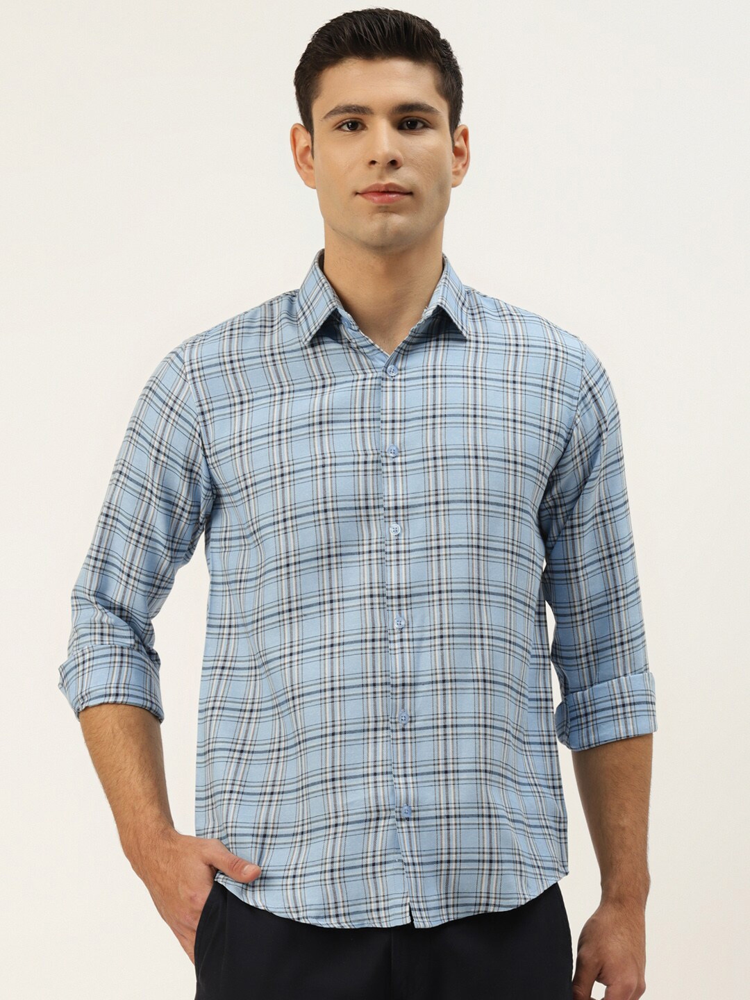 Buy Jainish Men Classic Slim Fit Tartan Checked Pure Cotton Casual